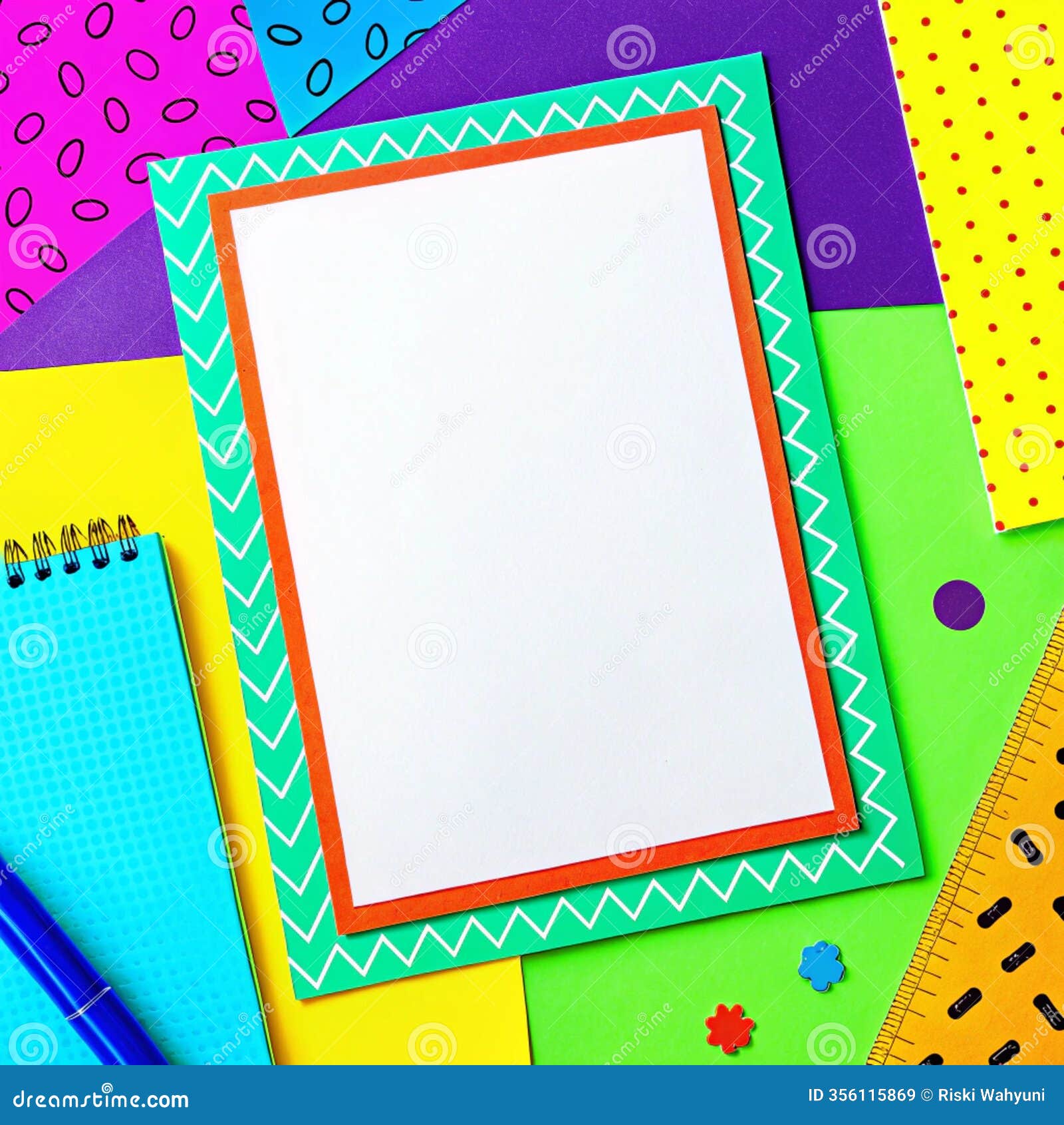 Memphis Pattern Border with Paper Texture and Neon Spectrum Palette ...