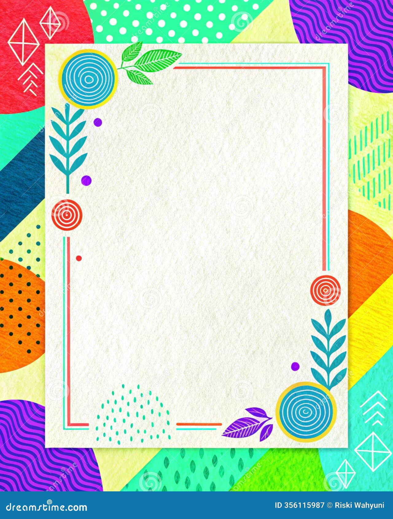Memphis Pattern Border with Paper Texture and Neon Spectrum Palette ...