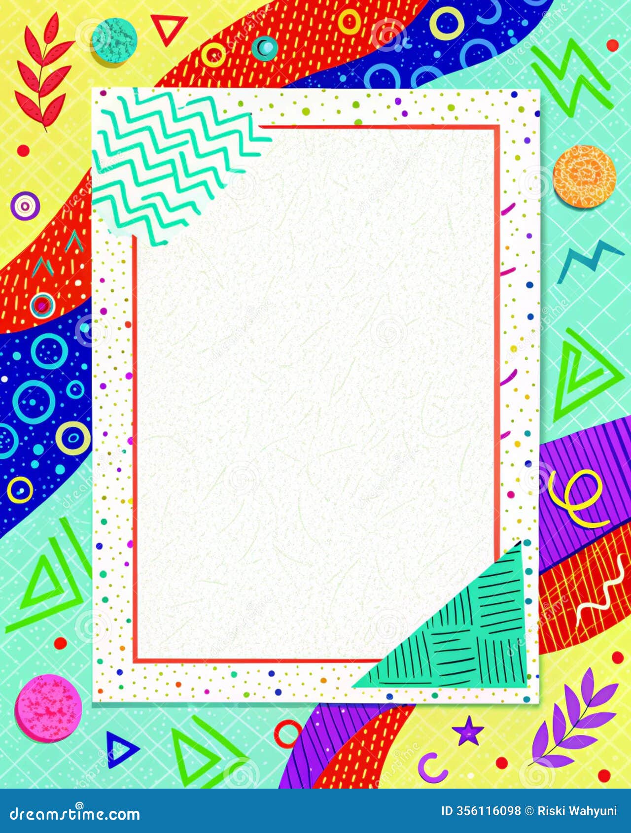 Memphis Pattern Border with Paper Texture and Neon Spectrum Palette ...