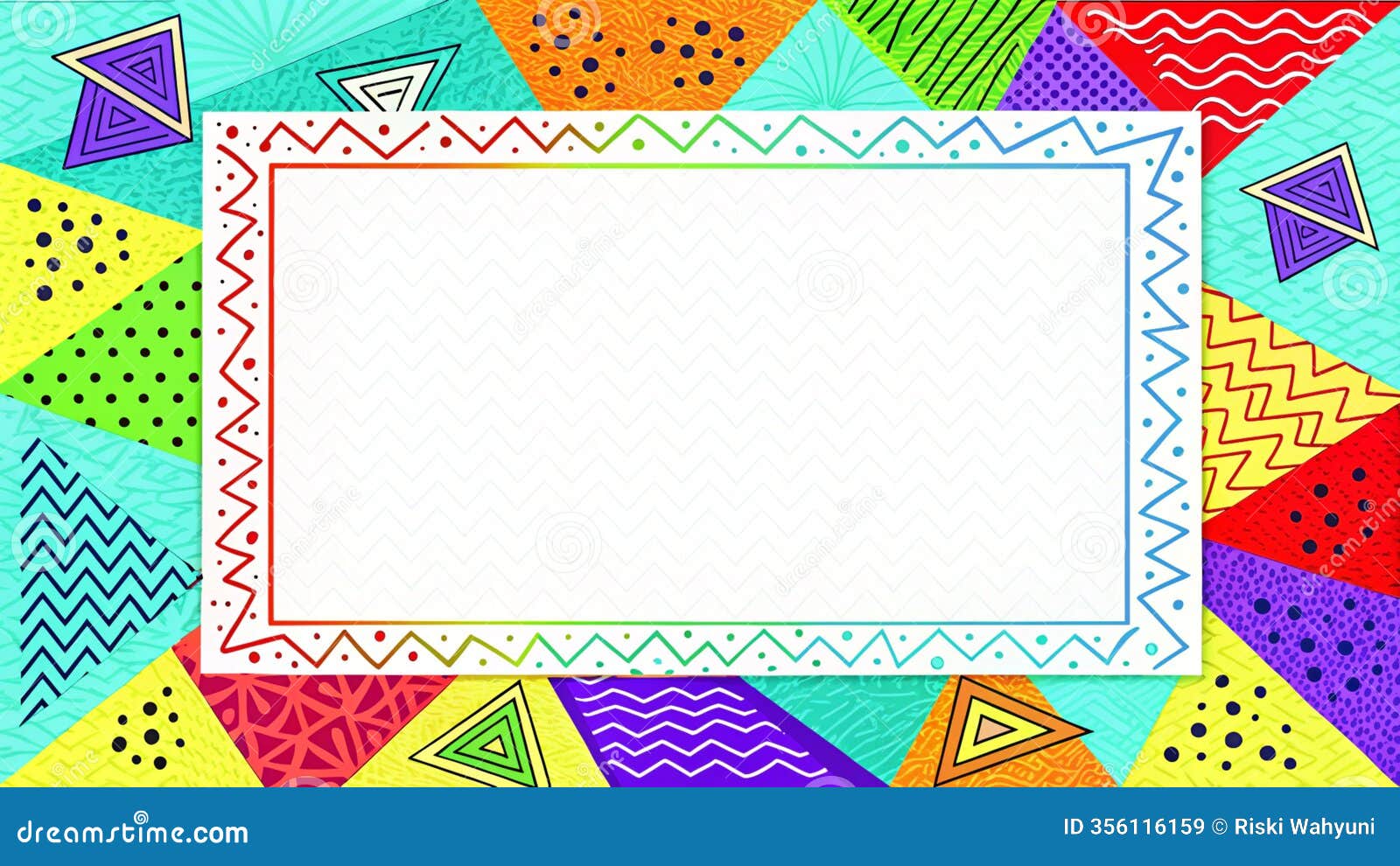 Memphis Pattern Border with Paper Texture and Neon Spectrum Palette ...