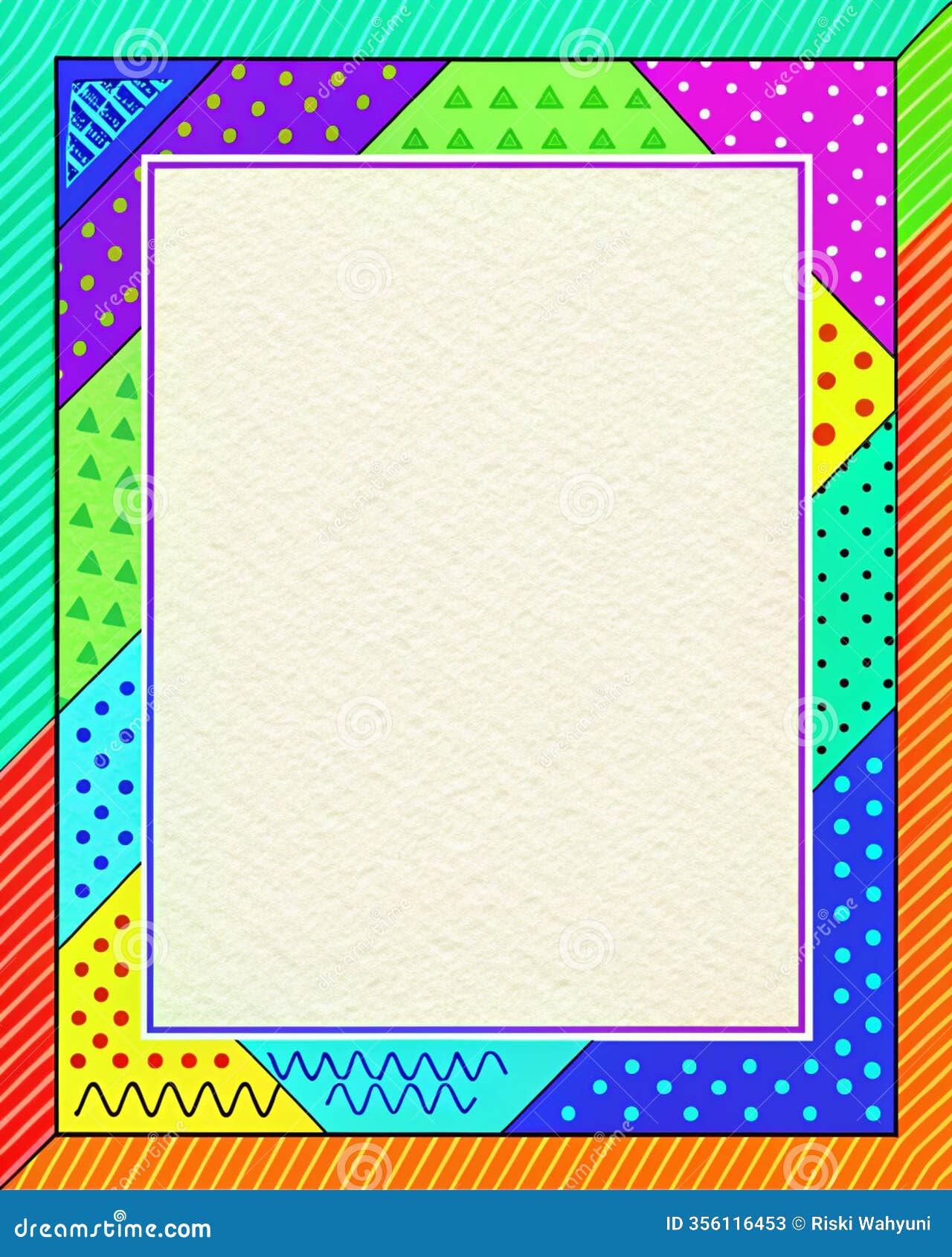 Memphis Pattern Border with Paper Texture and Neon Spectrum Palette ...