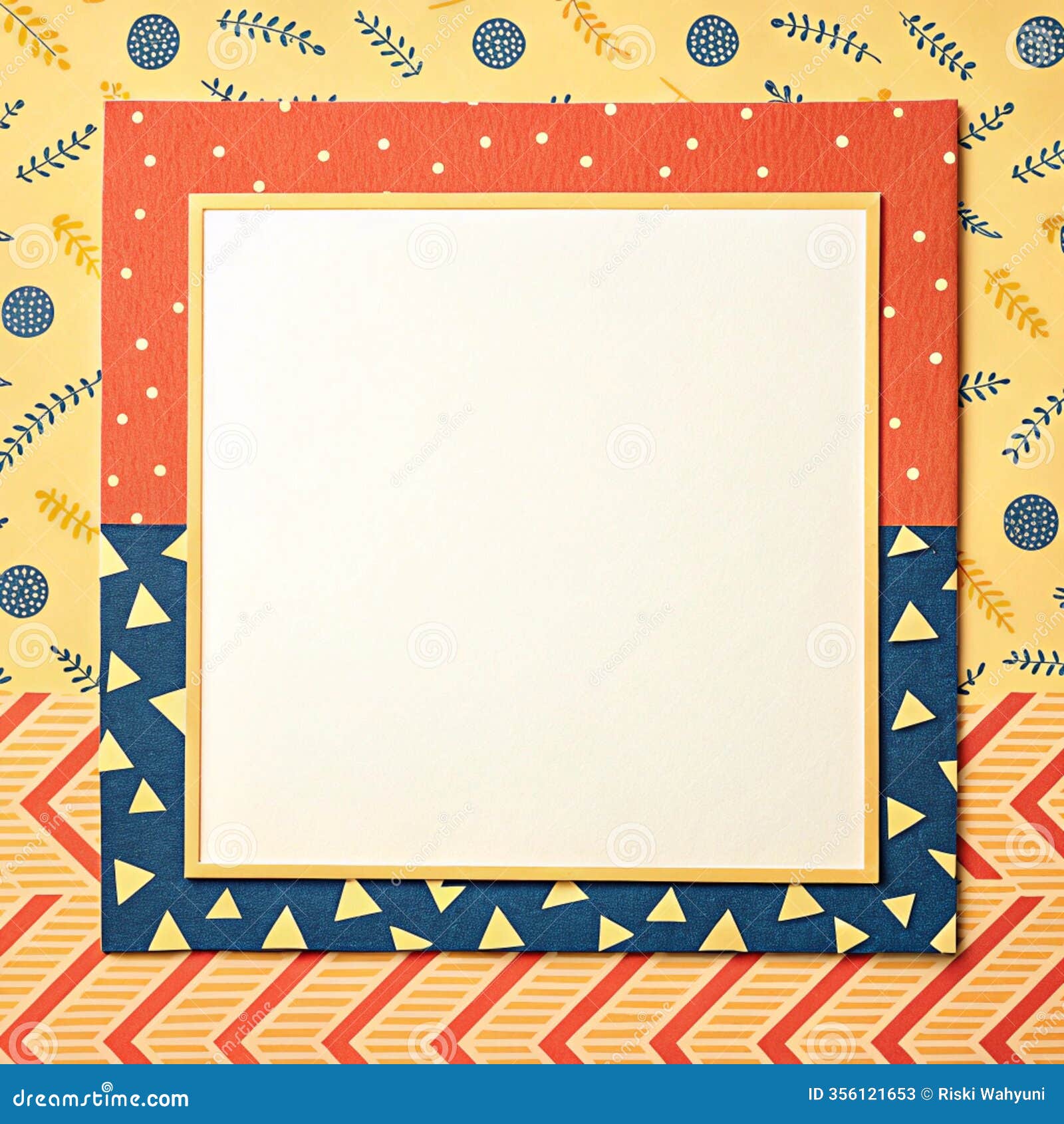 Memphis Pattern Border with Paper Texture and Sunset Sail Palette Stock ...
