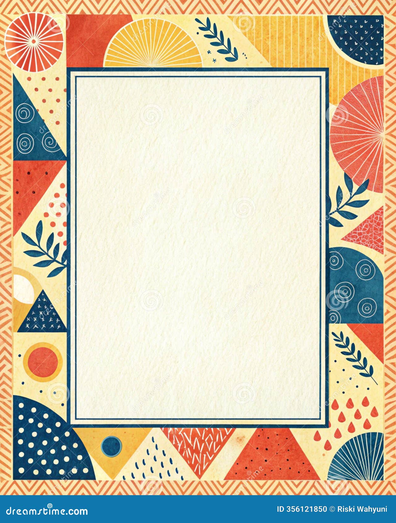 Memphis Pattern Border with Paper Texture and Sunset Sail Palette Stock ...