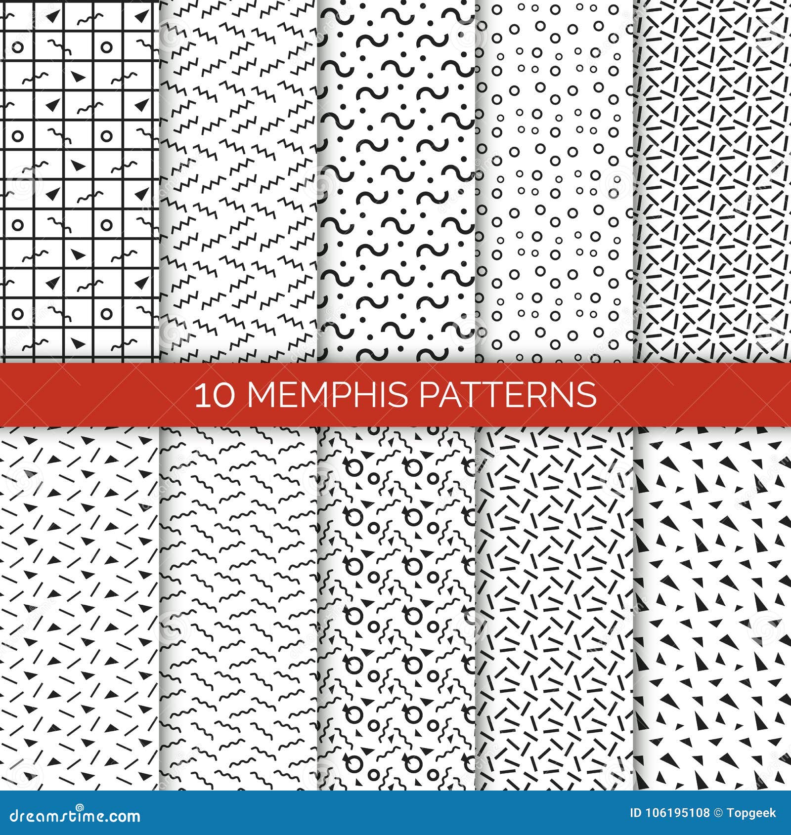 10 Memphis Patterns Set Na Ilustração Do Vetor Ilustração do Vetor ...