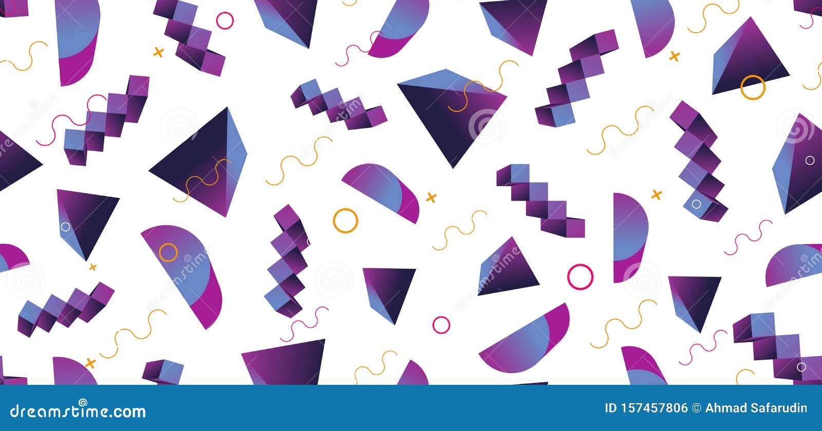 Memphis 90s Background Seamless Pattern with 3d Geometric Elements ...