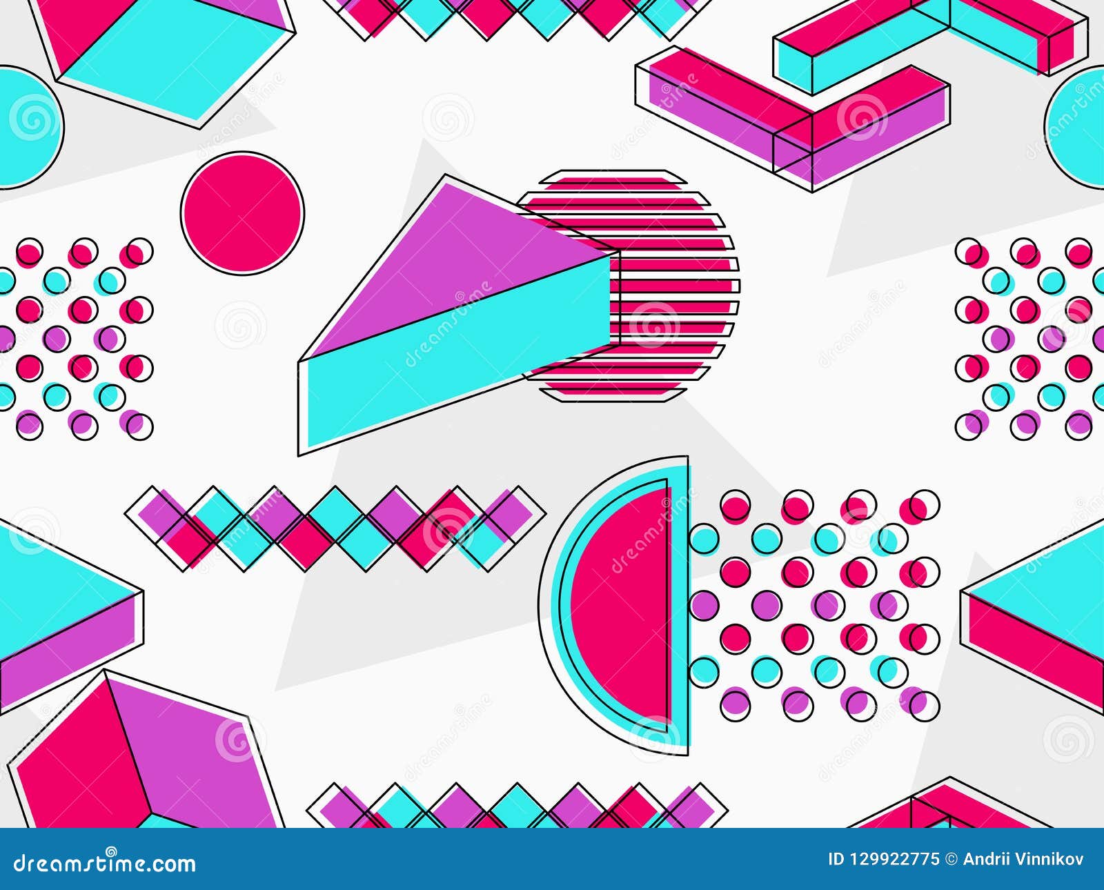 Memphis Seamless Pattern. Geometric Elements Memphis in the Style of 80`s. Isometric Shapes ...
