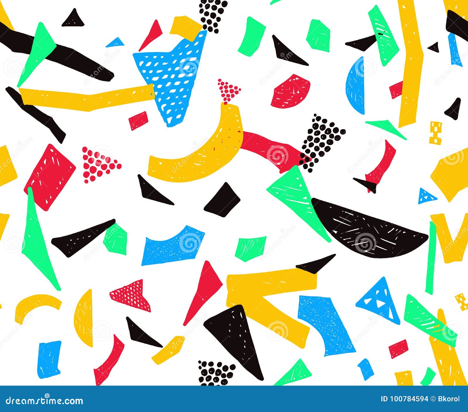 Memphis Seamless Pattern in Retro Style. Doodle Pattern Hand-drawn Pen ...