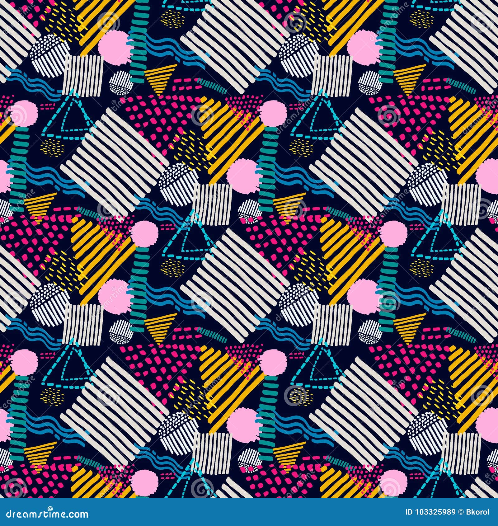 Memphis Seamless Pattern in Retro Style. Stock Vector - Illustration of ...