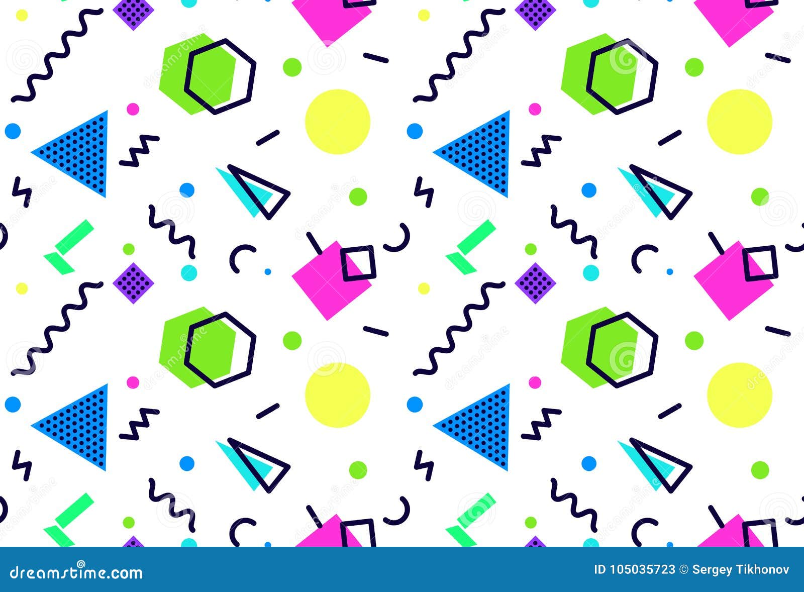 Memphis Seamless Pattern 80`s-90`s Styles on White Background. Trendy ...