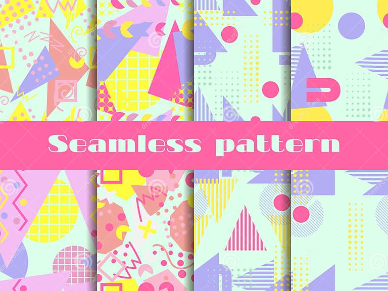 Memphis Seamless Pattern Set. Geometric Elements Memphis in the Style ...