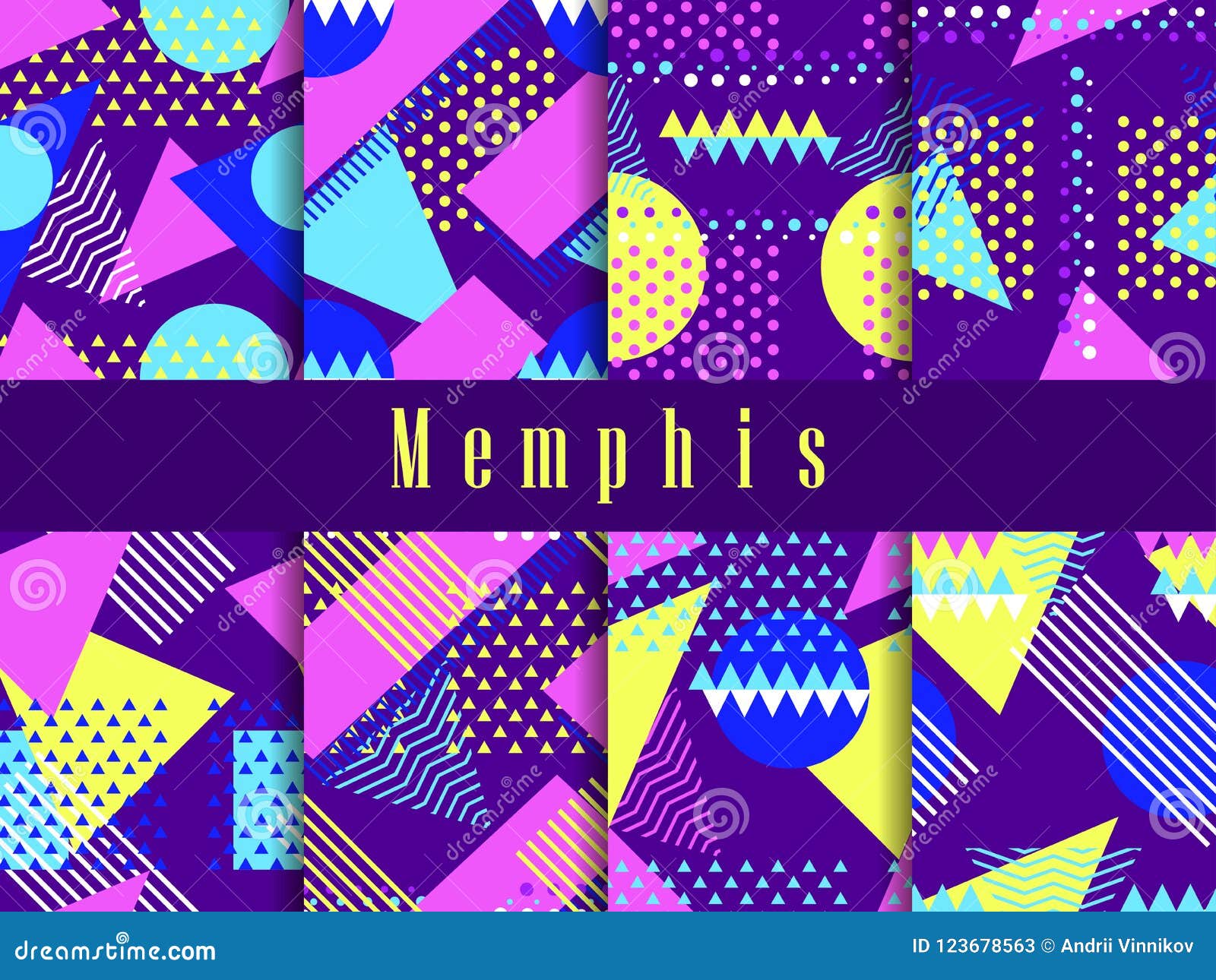 Memphis Seamless Pattern Set. Geometric Elements Memphis in the Style ...