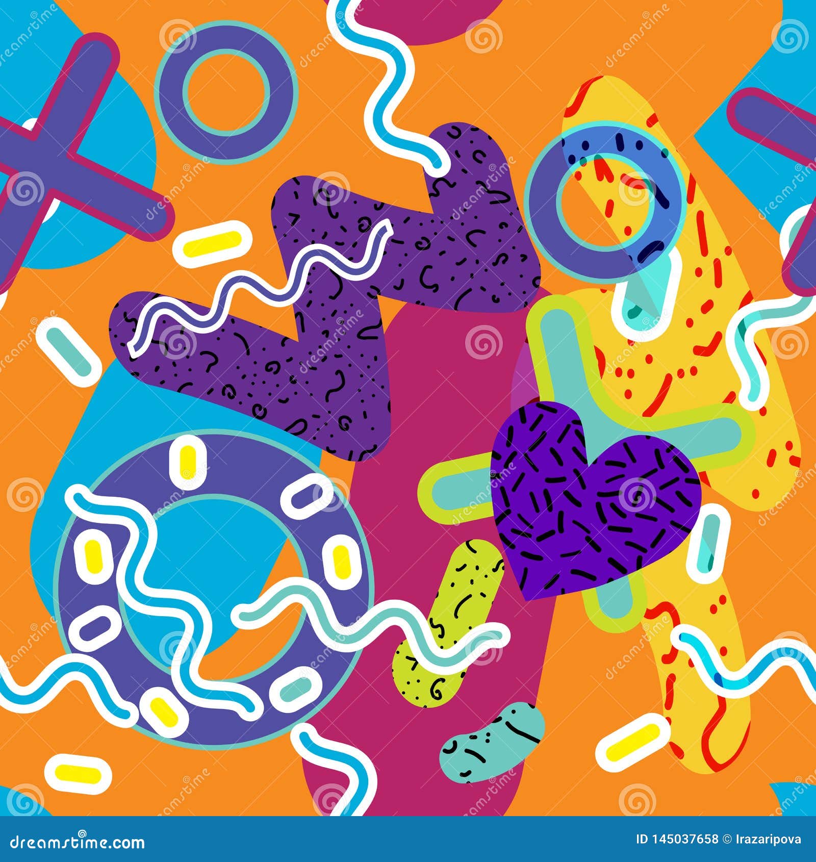 Memphis Seamless Vector Pattern.Abstract Geometric Pattern. Bright Neon ...