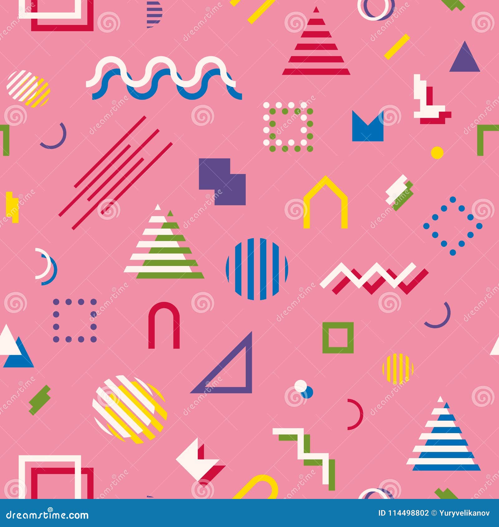 Memphis Style Abstract Geometric Seamless Pattern. Composition 6 Stock ...