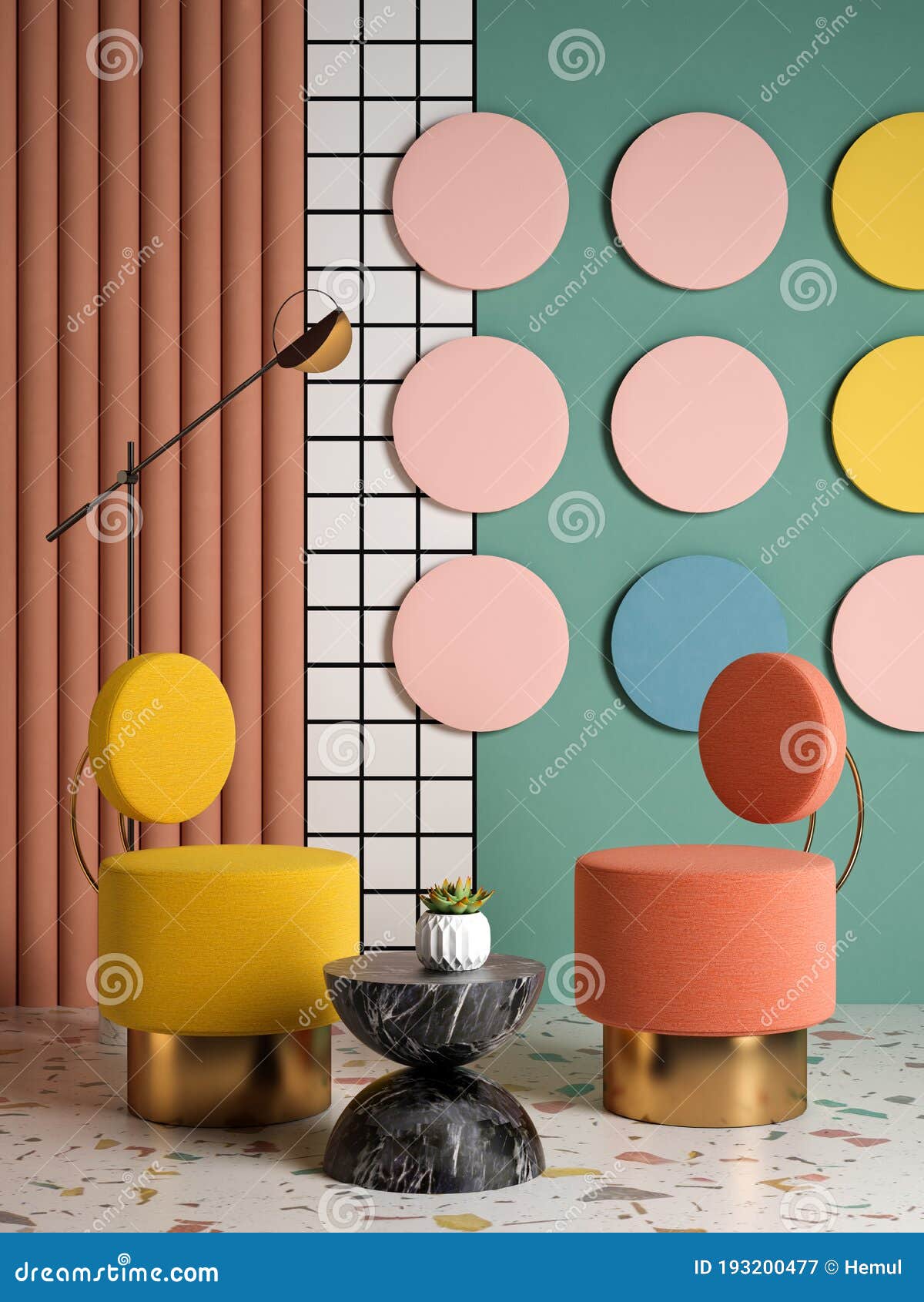 Memphis Style Conceptual Interior Room 3d Illustration Stock ...