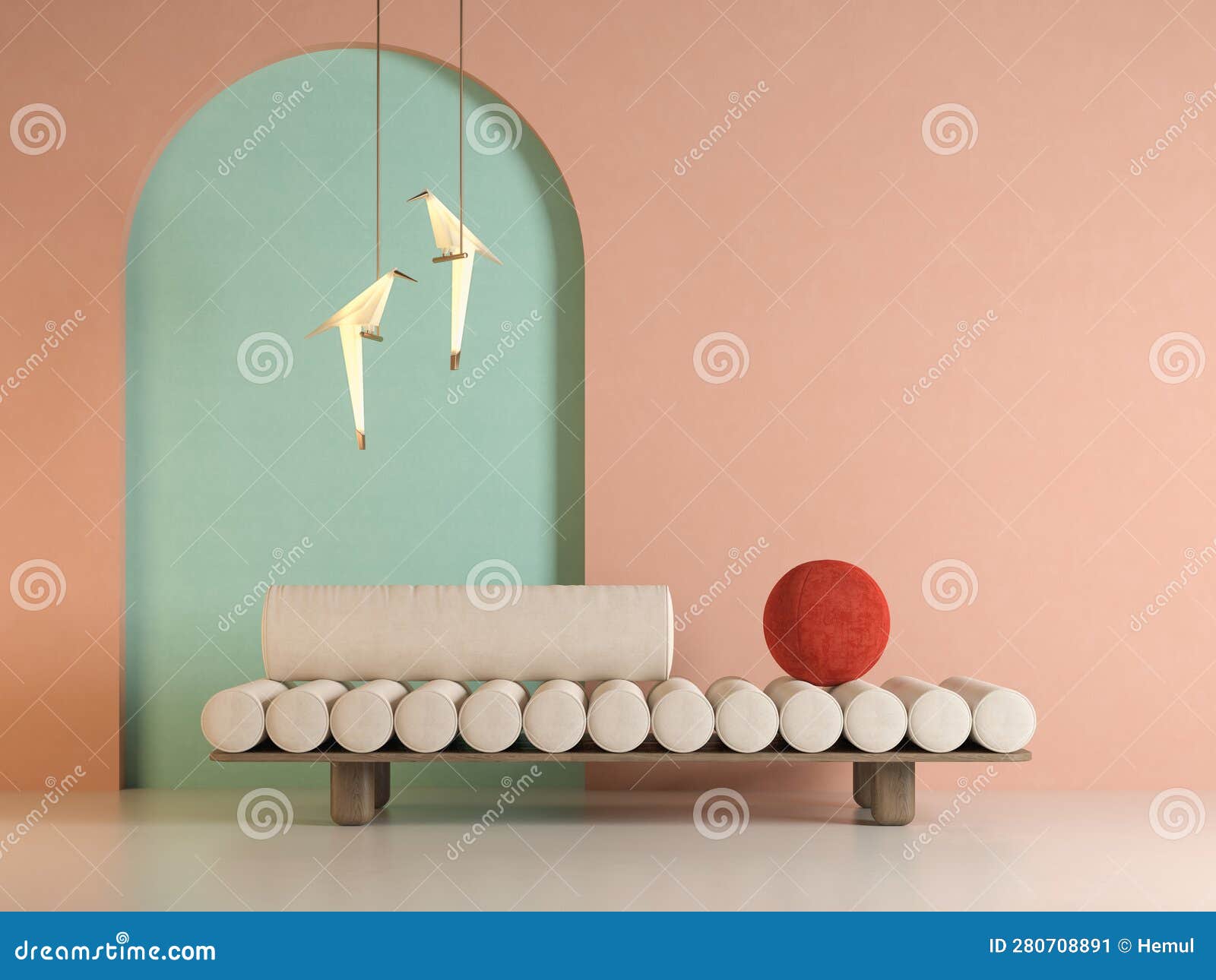 Memphis Style Conceptual Interior Room 3d Illustration Stock ...