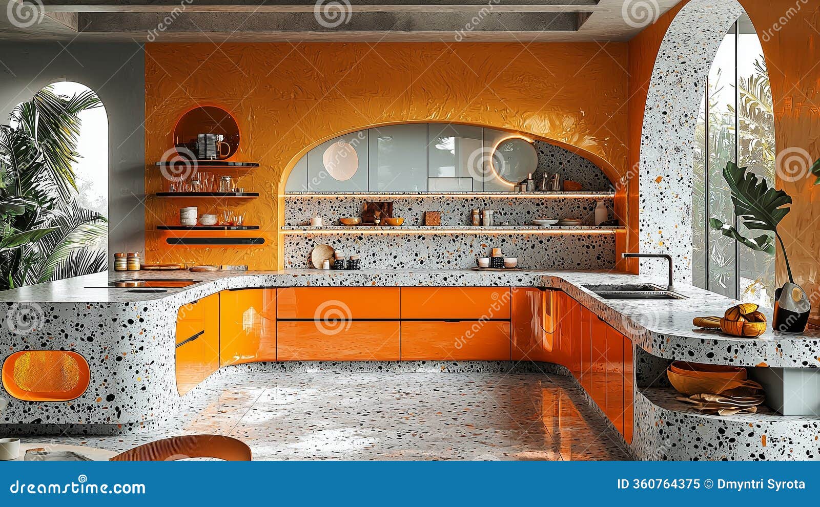 Memphis-style Modular Kitchen with Terrazzo Elements Stock Illustration ...