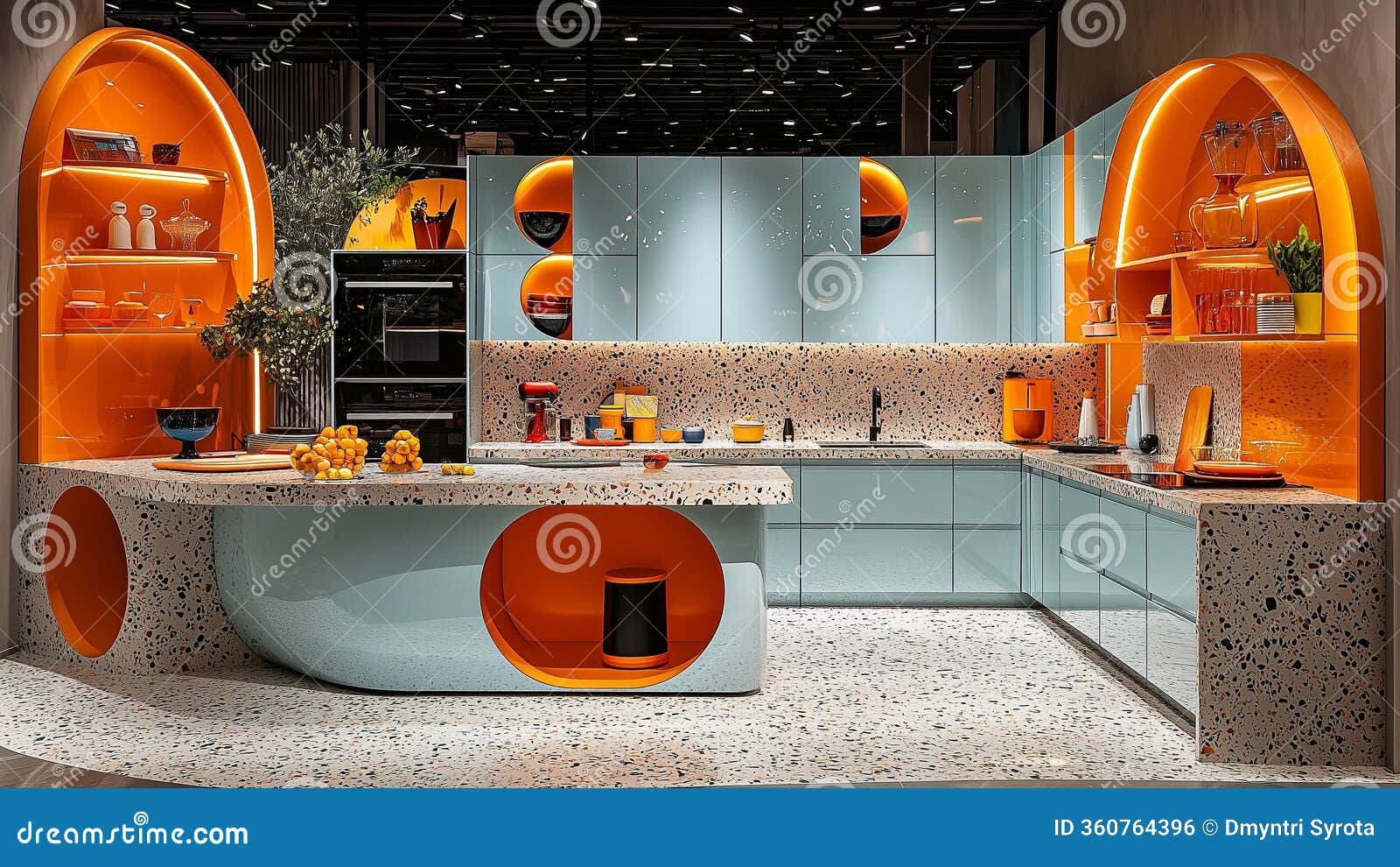 Memphis-style Modular Kitchen with Terrazzo Elements Stock Illustration ...