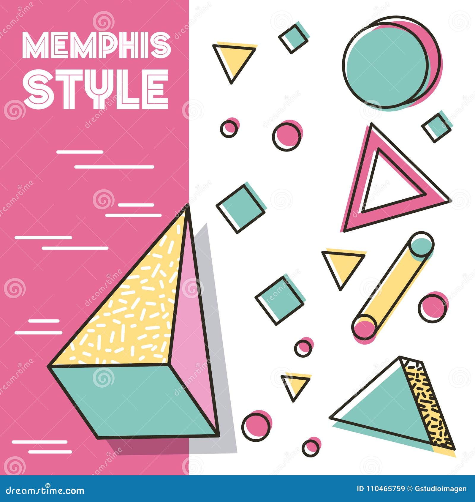 Memphis Style Pattern 3d Figures Geometric Traingle Circle Square Stock ...
