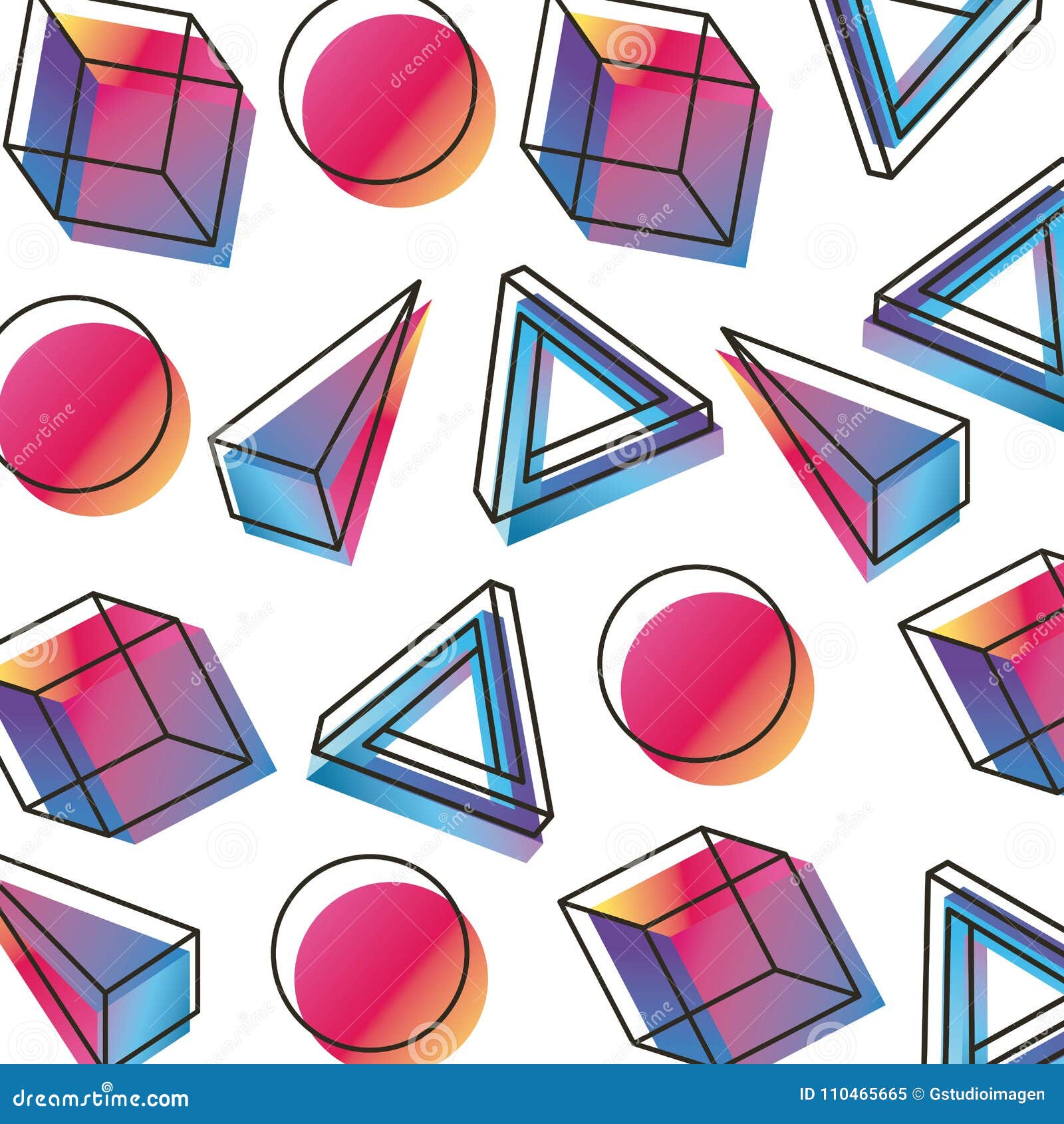 Memphis Style Pattern Geometric Figures Three Dimensional Stock Vector ...