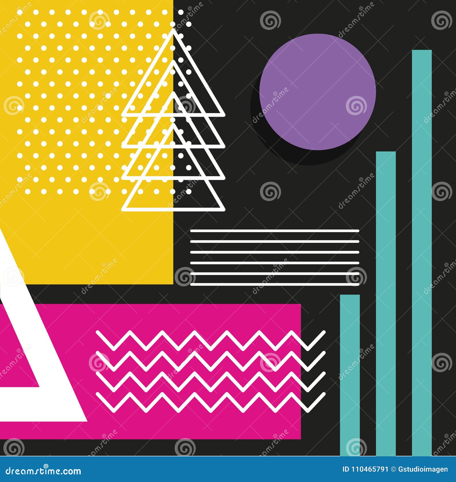 Memphis Style Pattern Repeating Geometric Shape Pastel Color and Dark ...