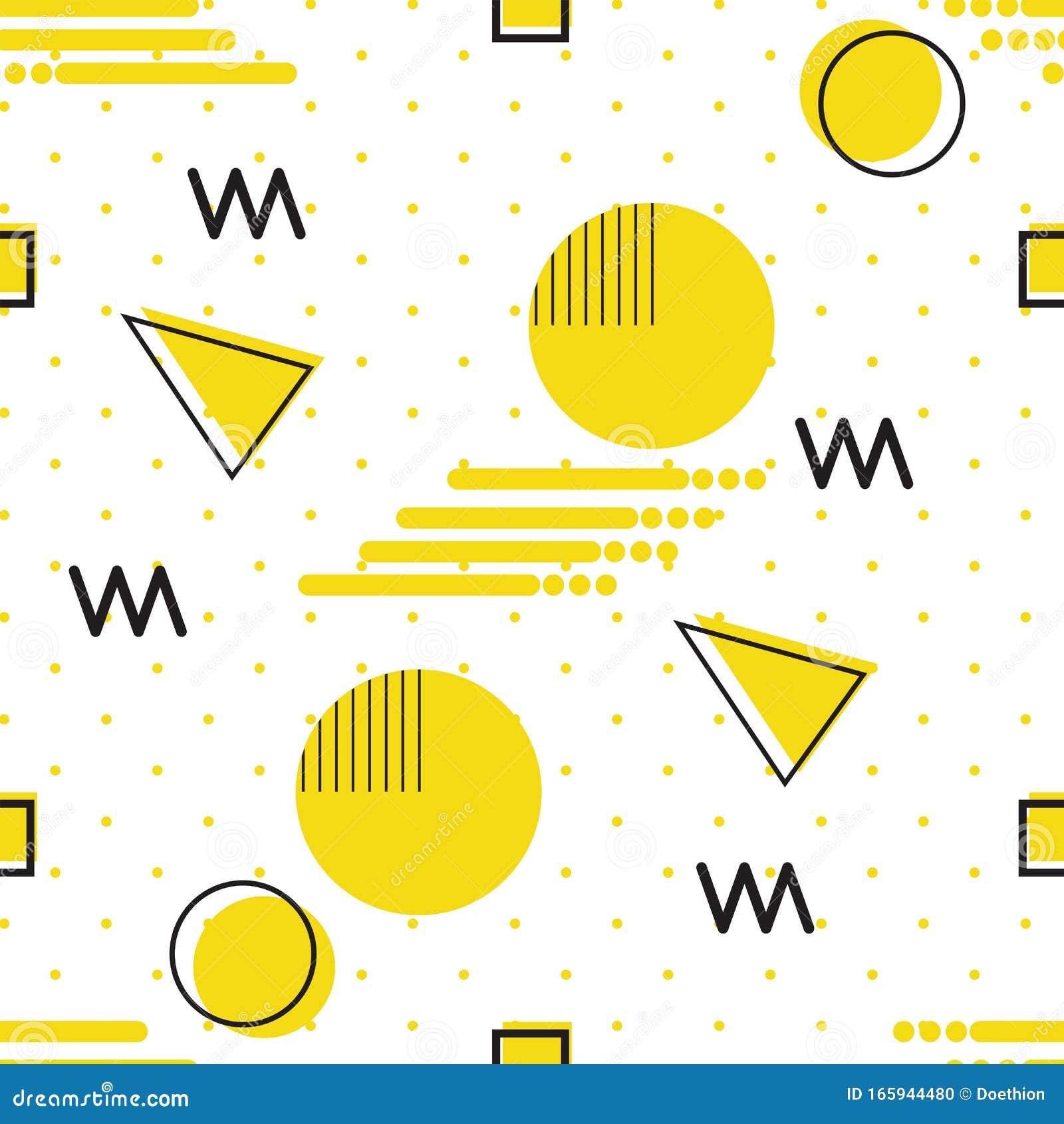 Memphis Style Repeat Seamless Pattern of Geometric Shapes Circles ...