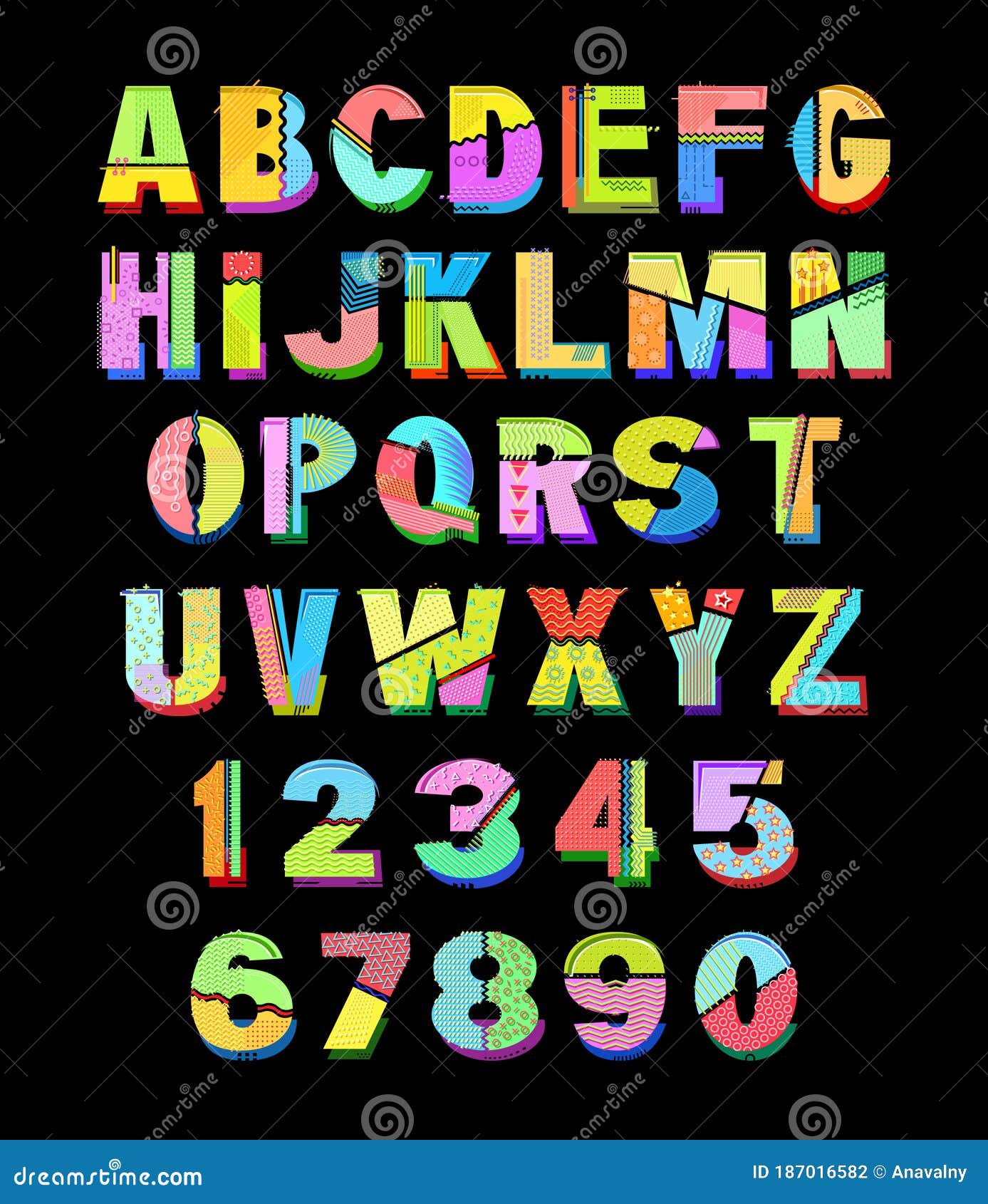 Memphis Style Alphabet. Uppercase Letters and Numbers Stock Vector ...