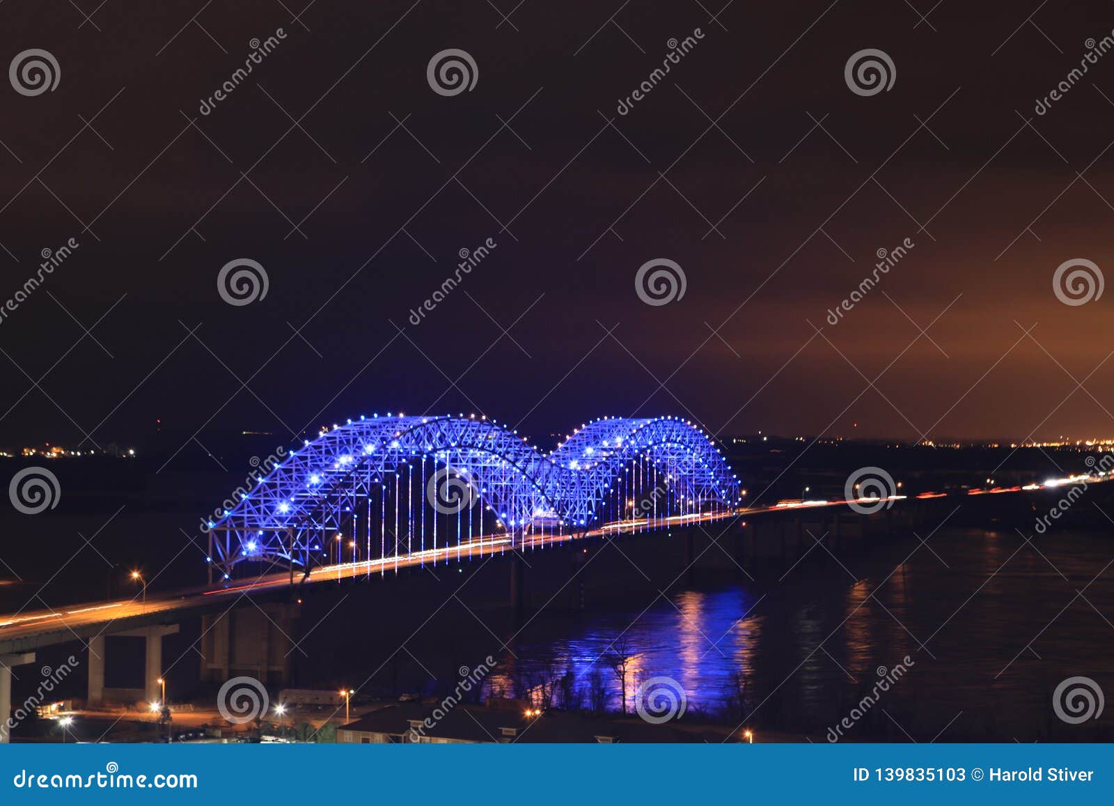 Memphis, Tennessee Bridge at Night Stock Image - Image of tennessee ...