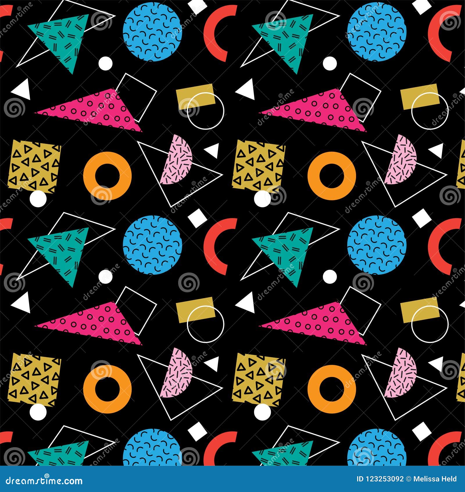 Memphis Vector Pattern on Black Stock Illustration - Illustration of ...