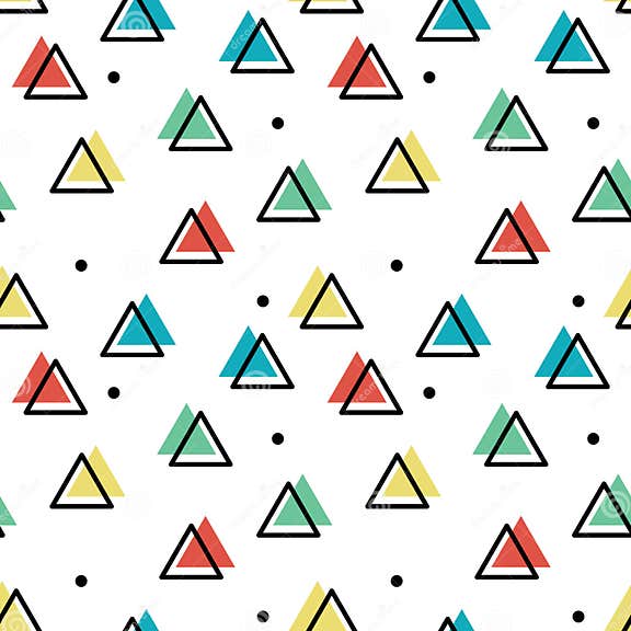 Memphis Wallpaper with Abstract Shapes - Triangles, Dots. Seamless ...
