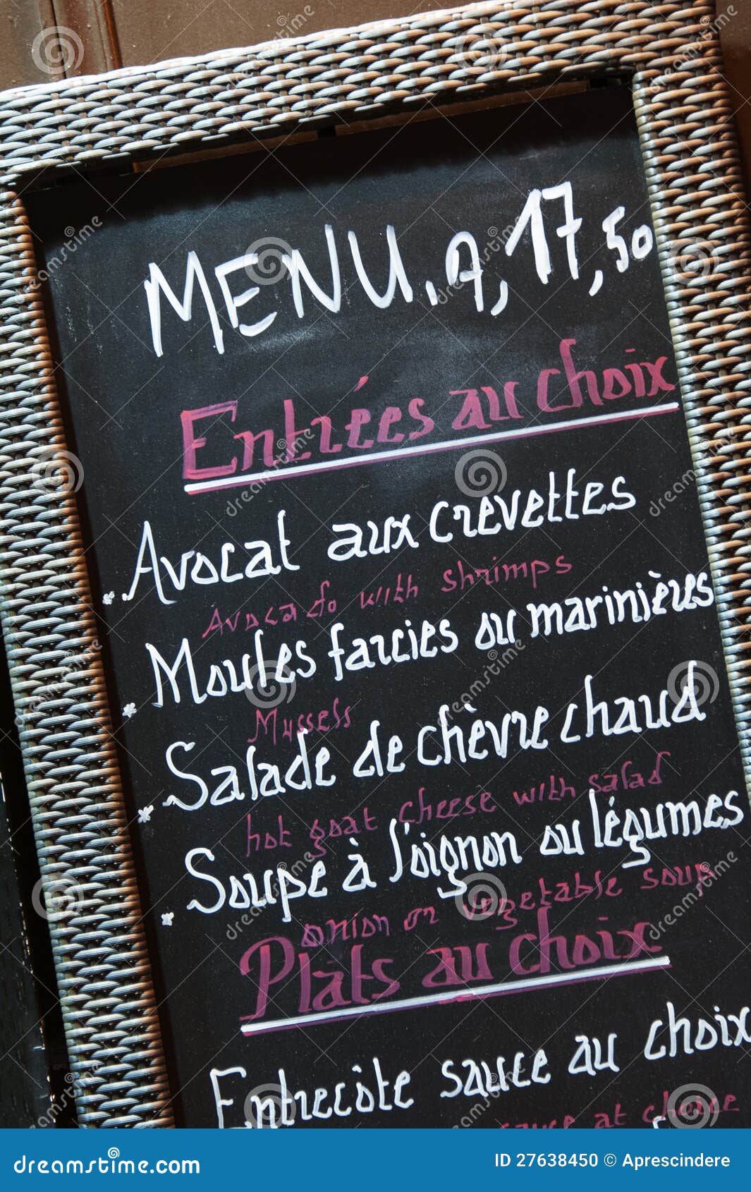 Menú Francés Del Restaurante Foto de archivo - Imagen de aperitivo ...