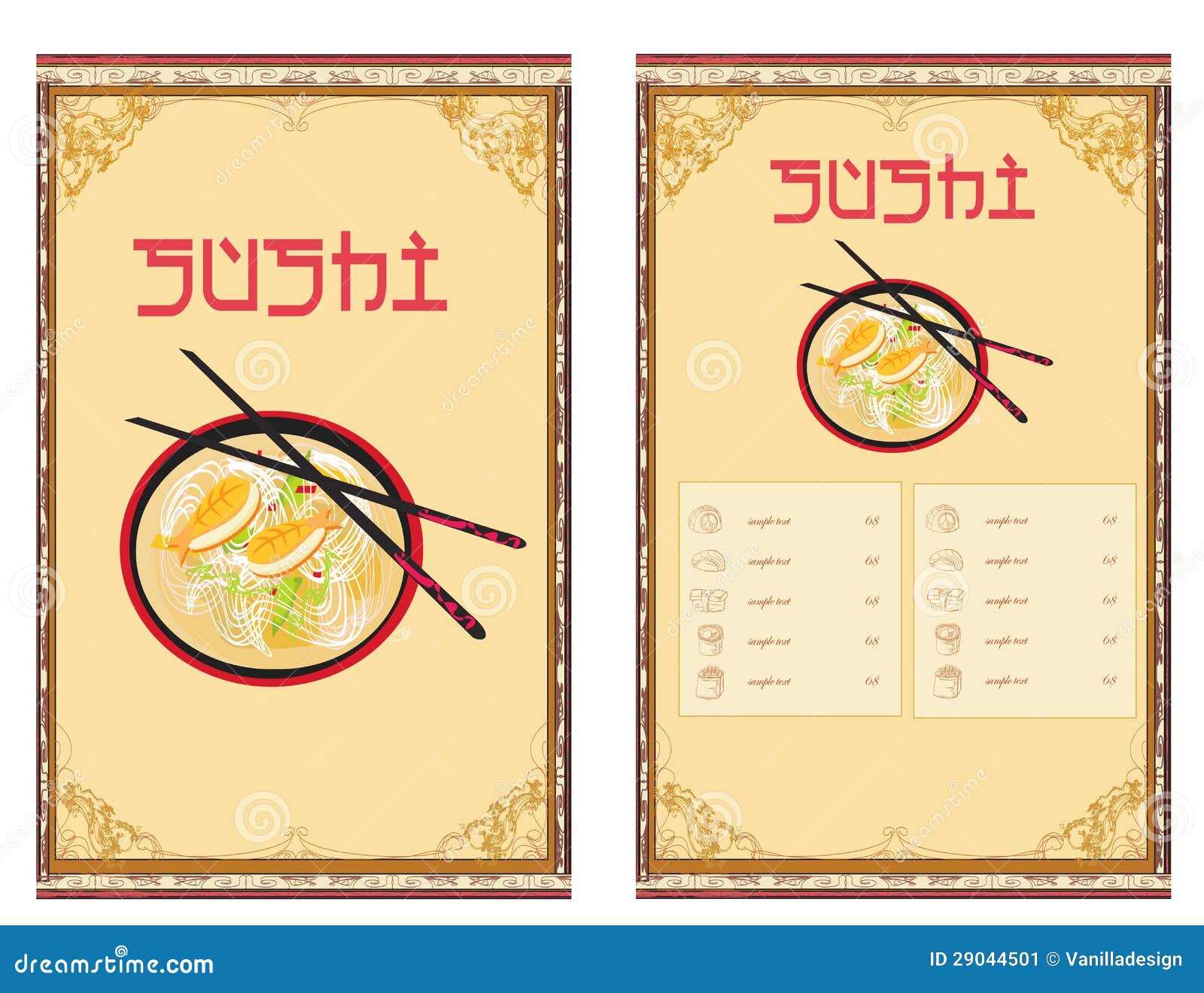 Menú Japonés Tradicional De La Comida Stock de ilustración ...