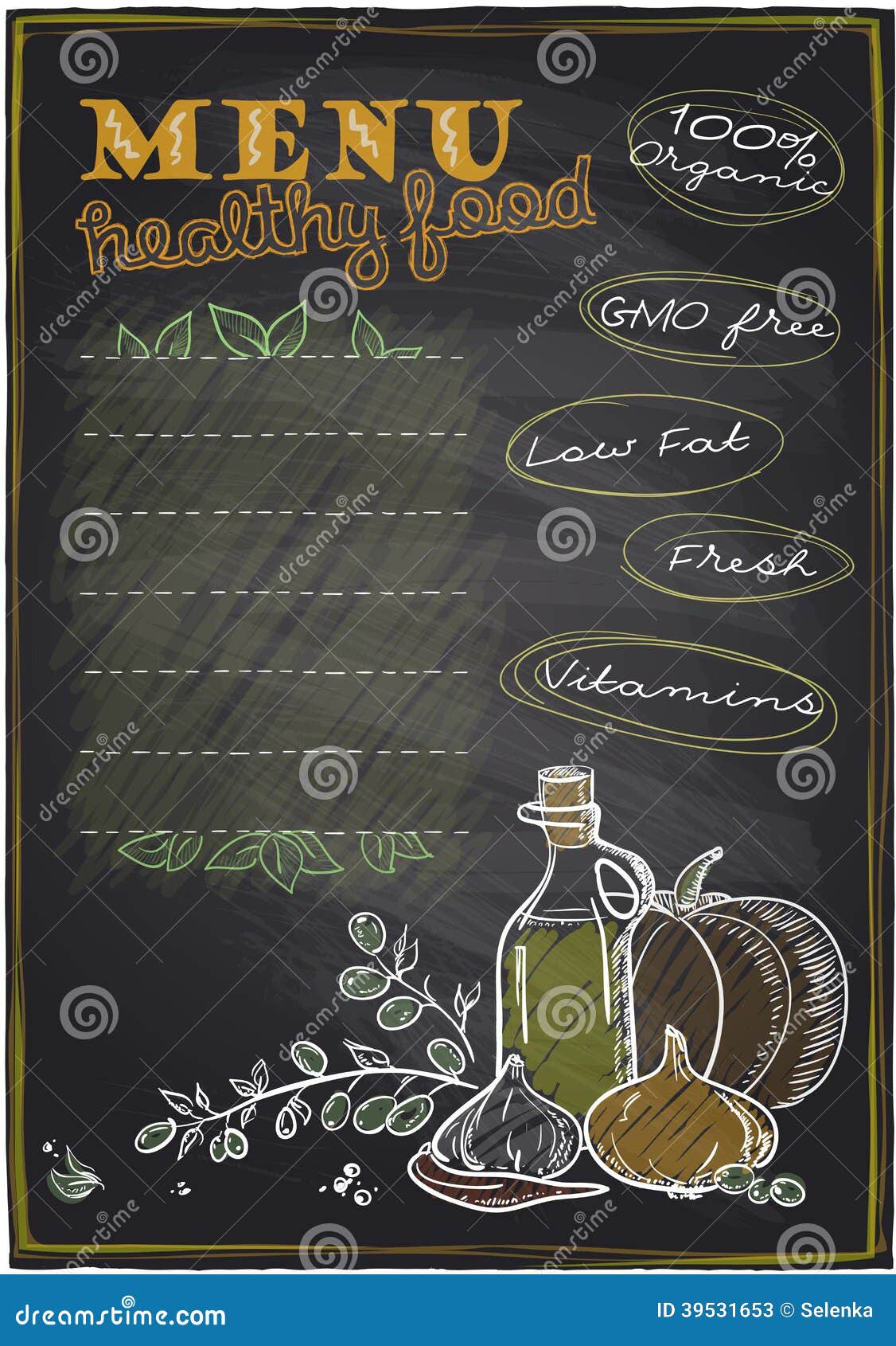 Menú Sano De La Comida De La Pizarra. Ilustración del Vector ...