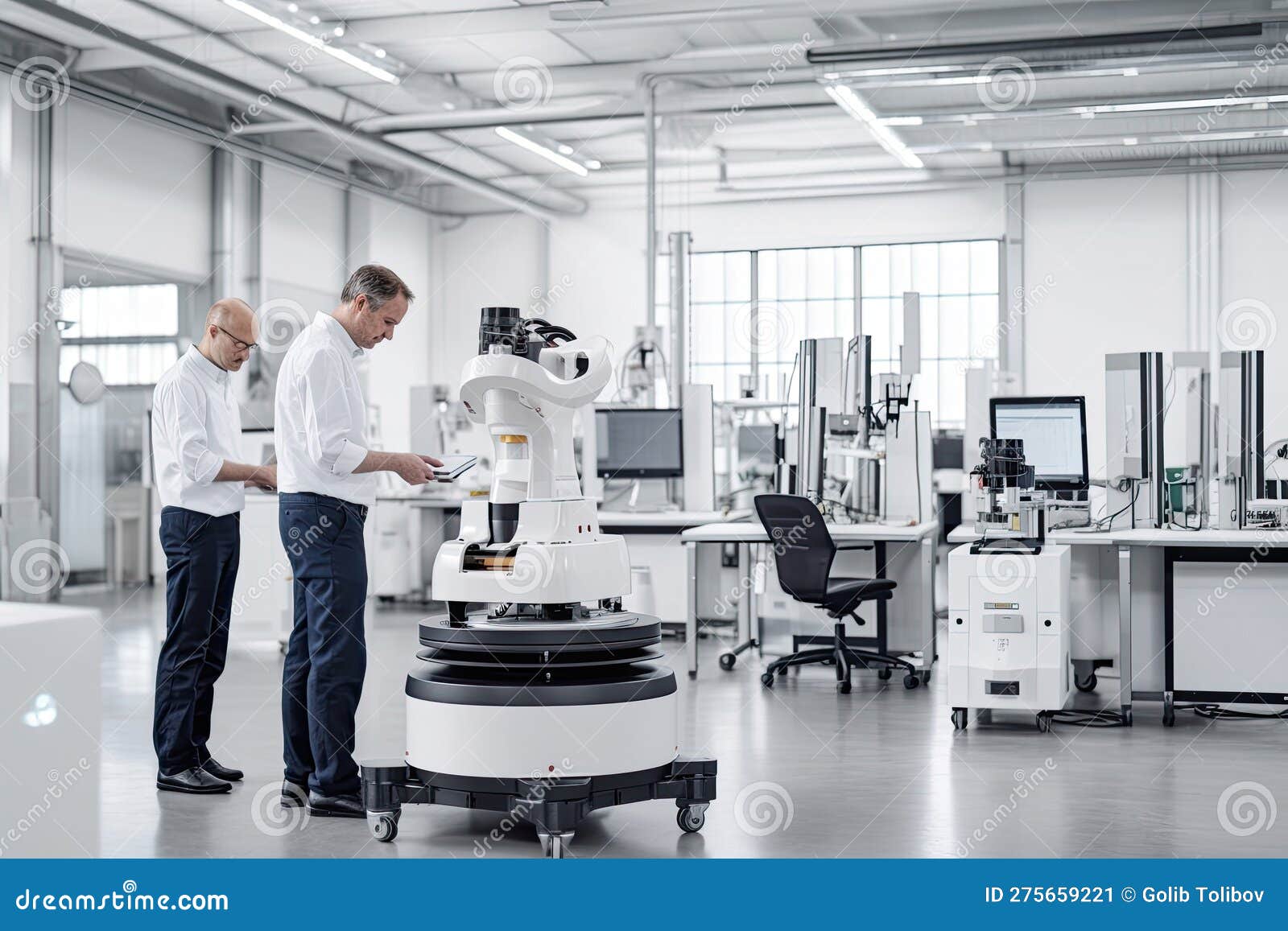 Men with AGI Robot in Laboratory. Generative Ai Stock Illustration ...