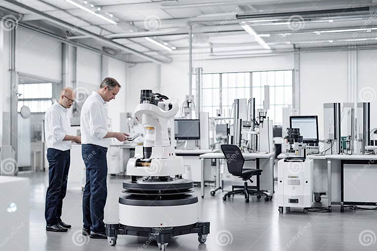 Men with AGI Robot in Laboratory. Generative Ai Stock Illustration ...