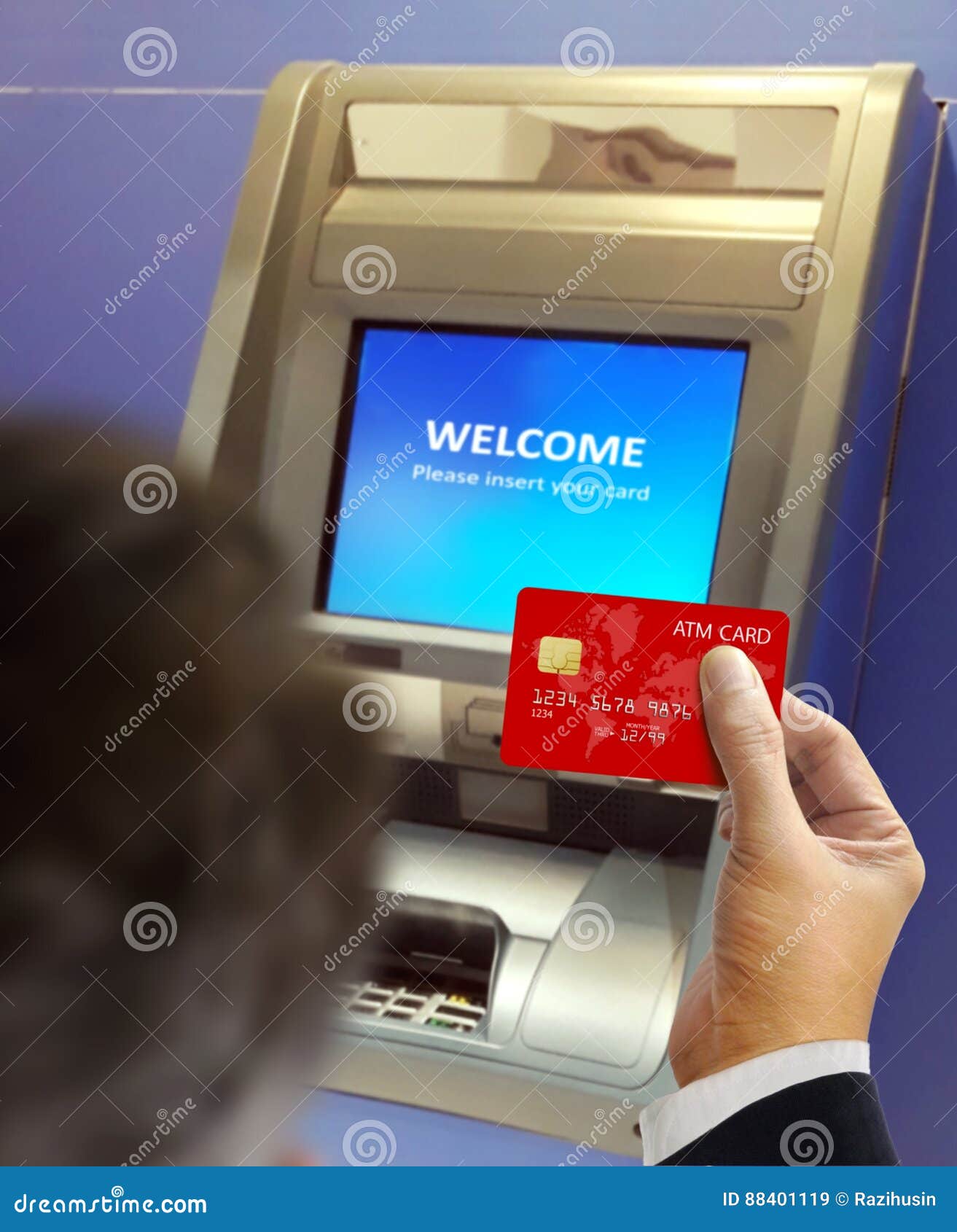 Men at ATM Machine Doing Banking Transaction Stock Image - Image of ...