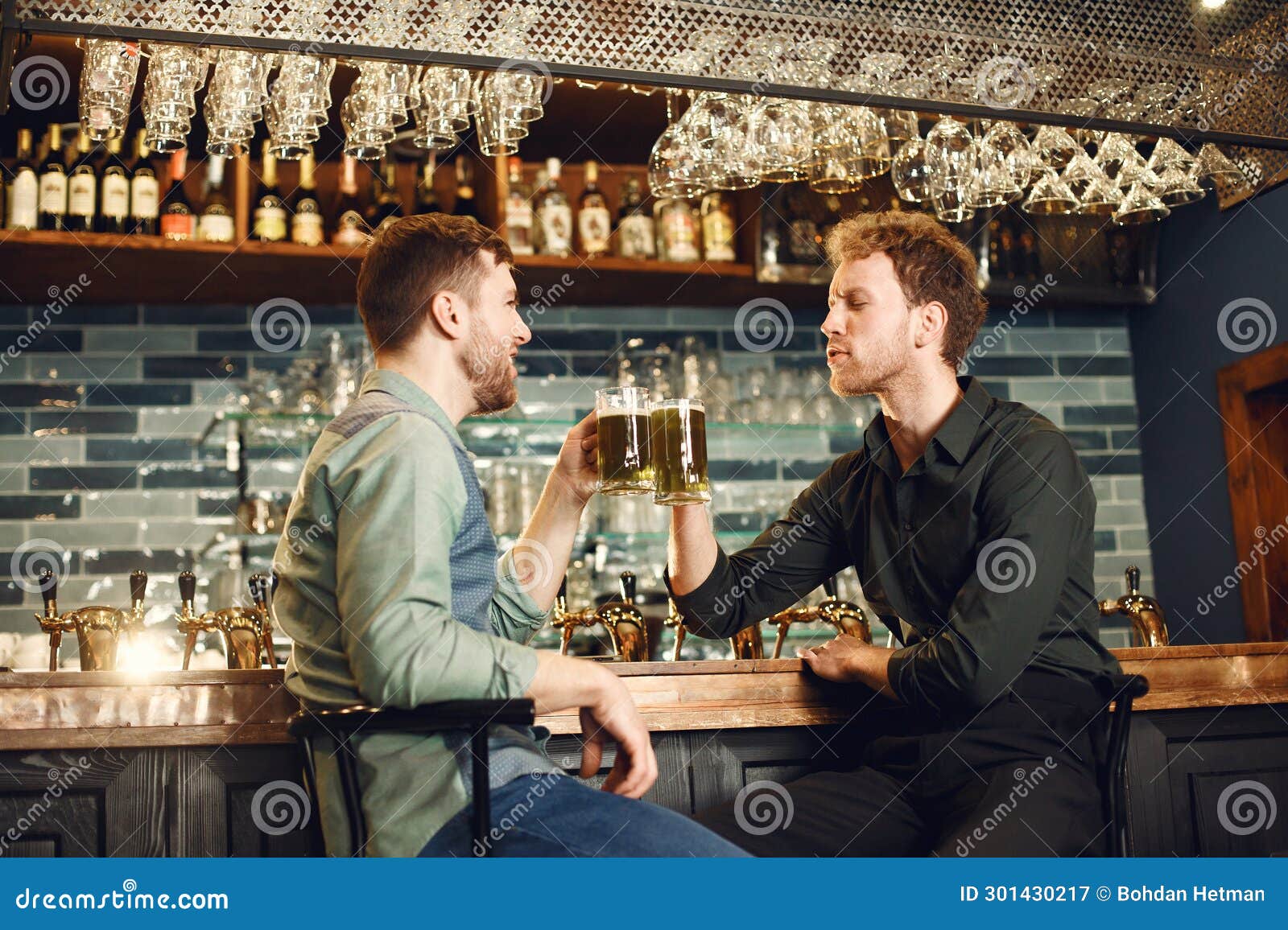 Men at Bar Behind Bar with Beer Stock Image - Image of ethnicity ...