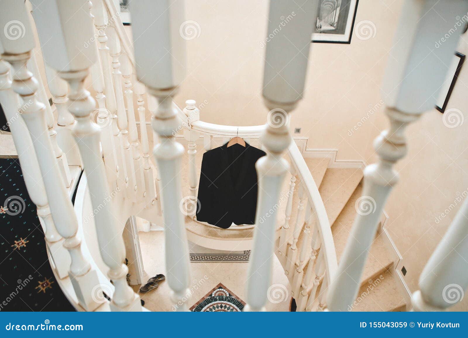 Men Black Suit Luxurious Steps Railing Inside Cottage Stock Image ...