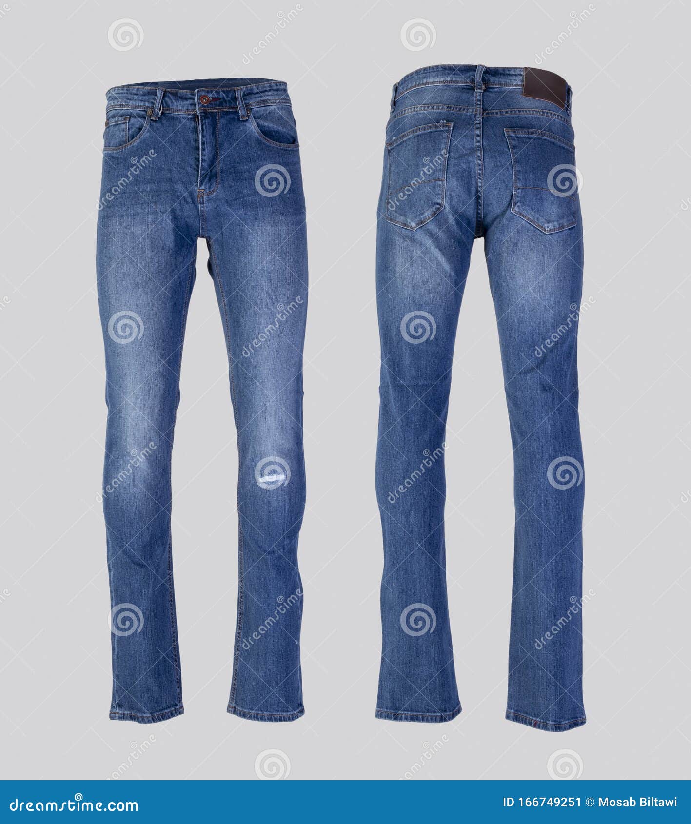 Men Blue Jeans Isolated on White Background, Front Back View Stock ...