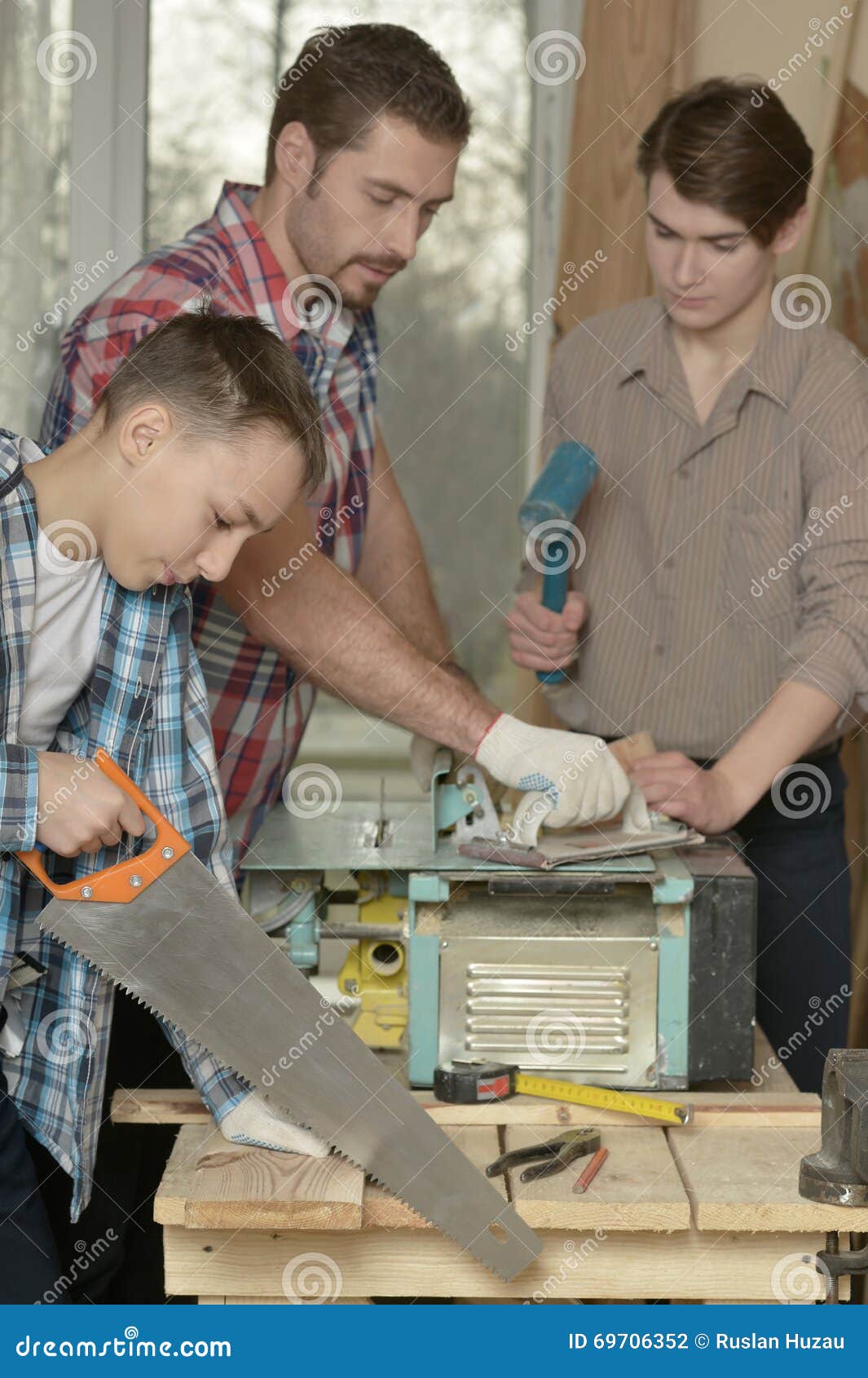 Men and Boy Doing Repair at Home Stock Photo - Image of health, human ...