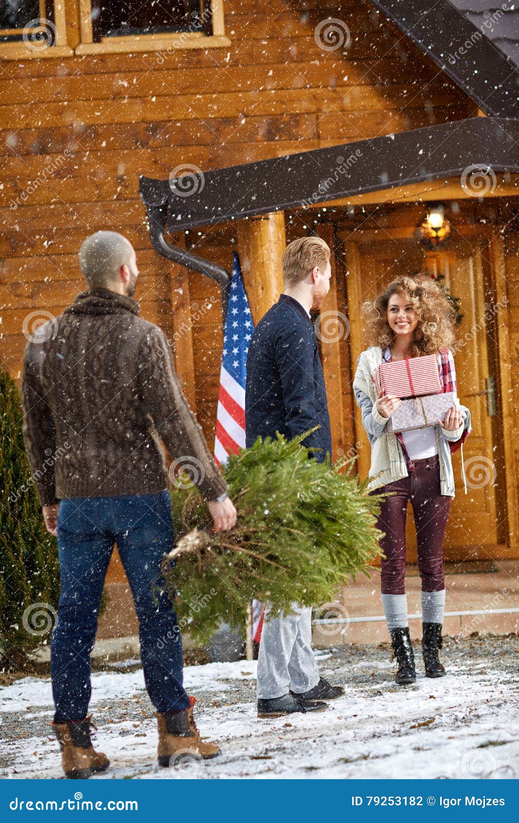 Men Bringing New Year S Tree in House Stock Photo - Image of beautiful ...