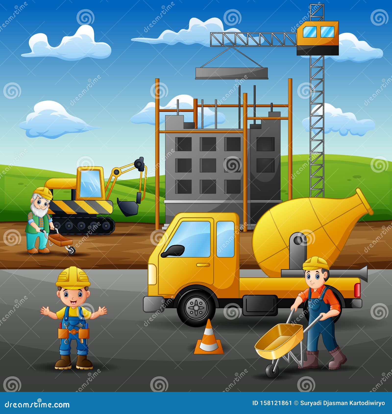 Men Builders and Construction Equipment Stock Vector - Illustration of ...
