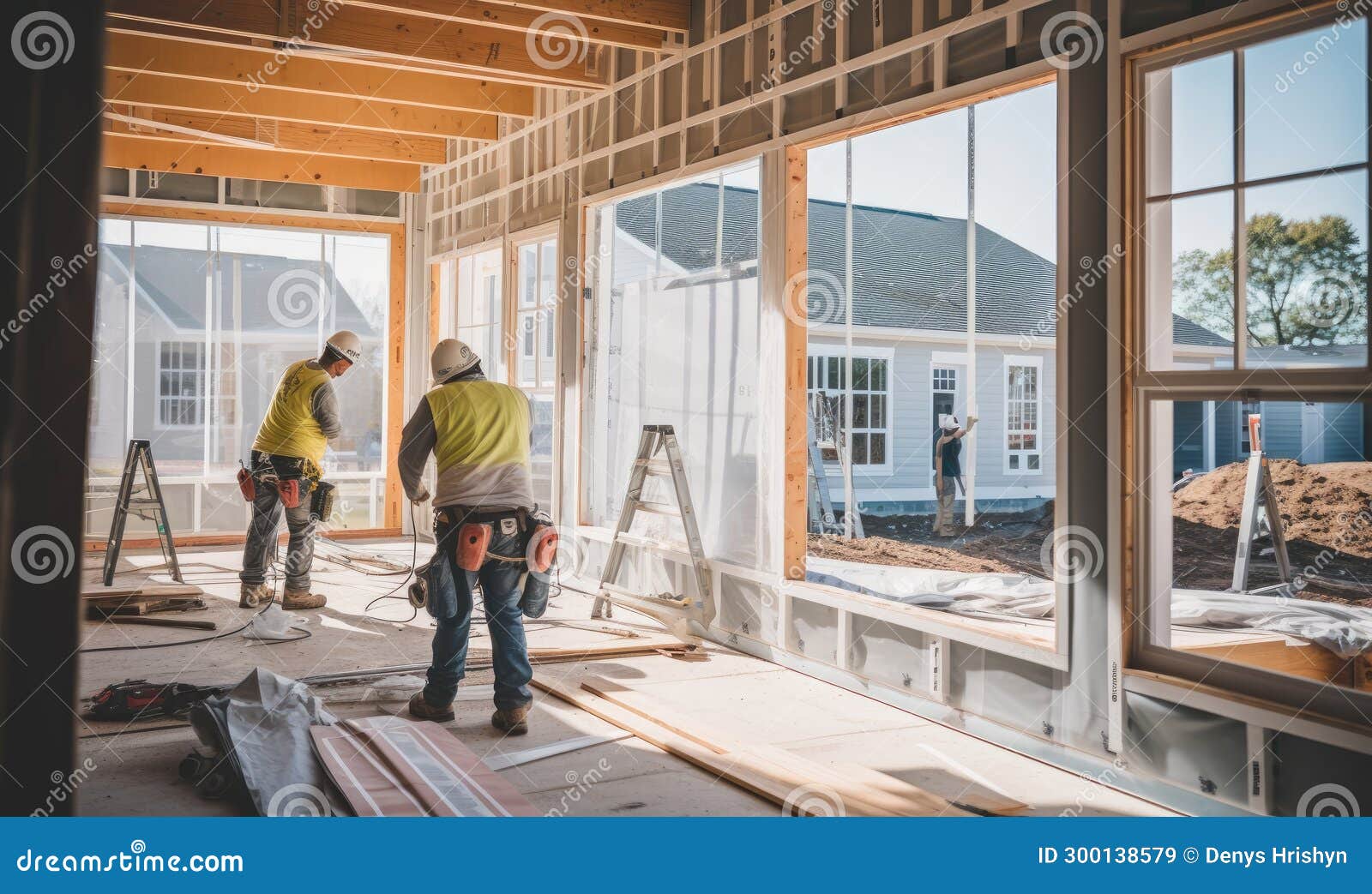Men Building a House in Progress Stock Illustration - Illustration of ...