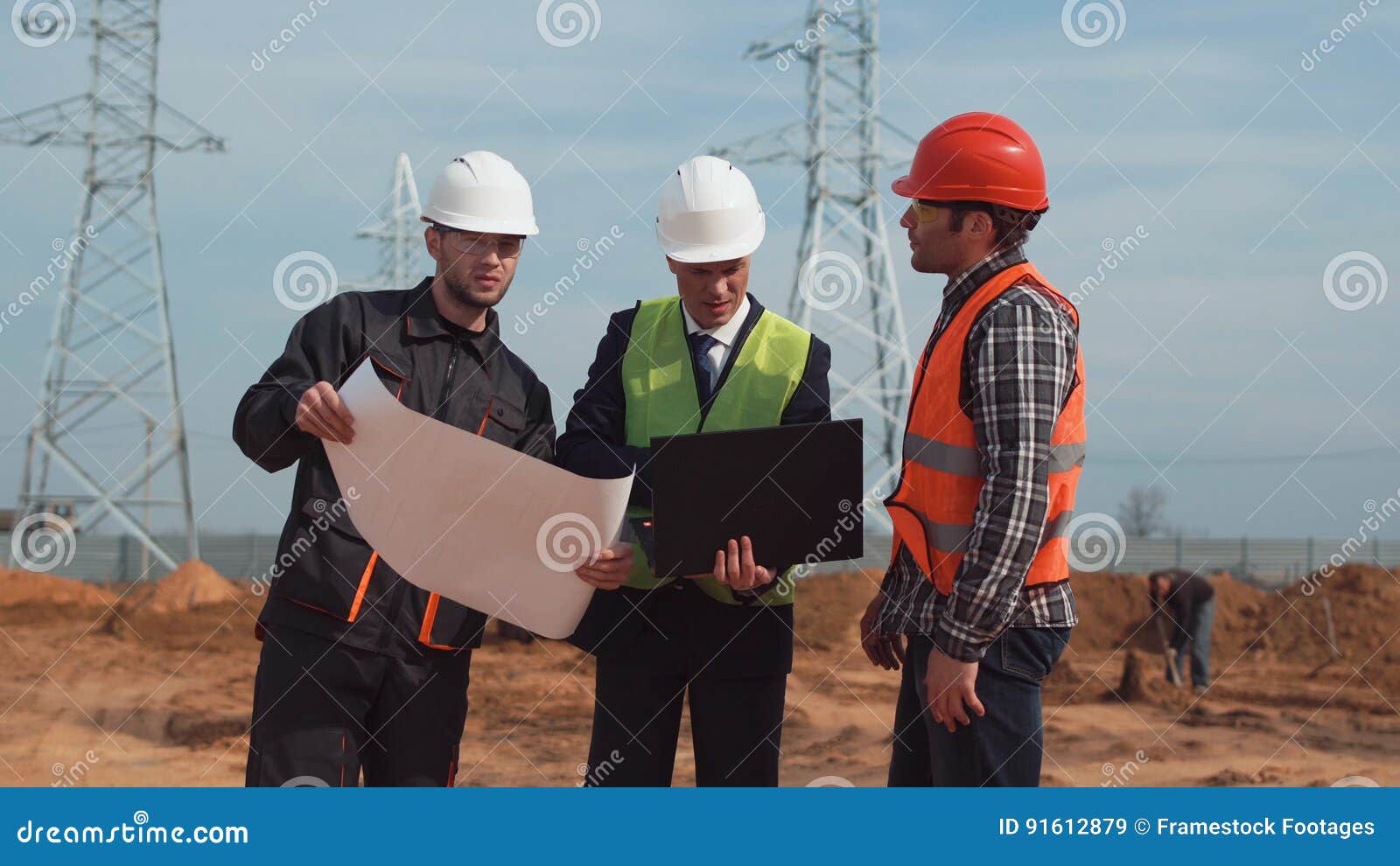 Men on Building Site Discussing the Blueprint Stock Image - Image of ...