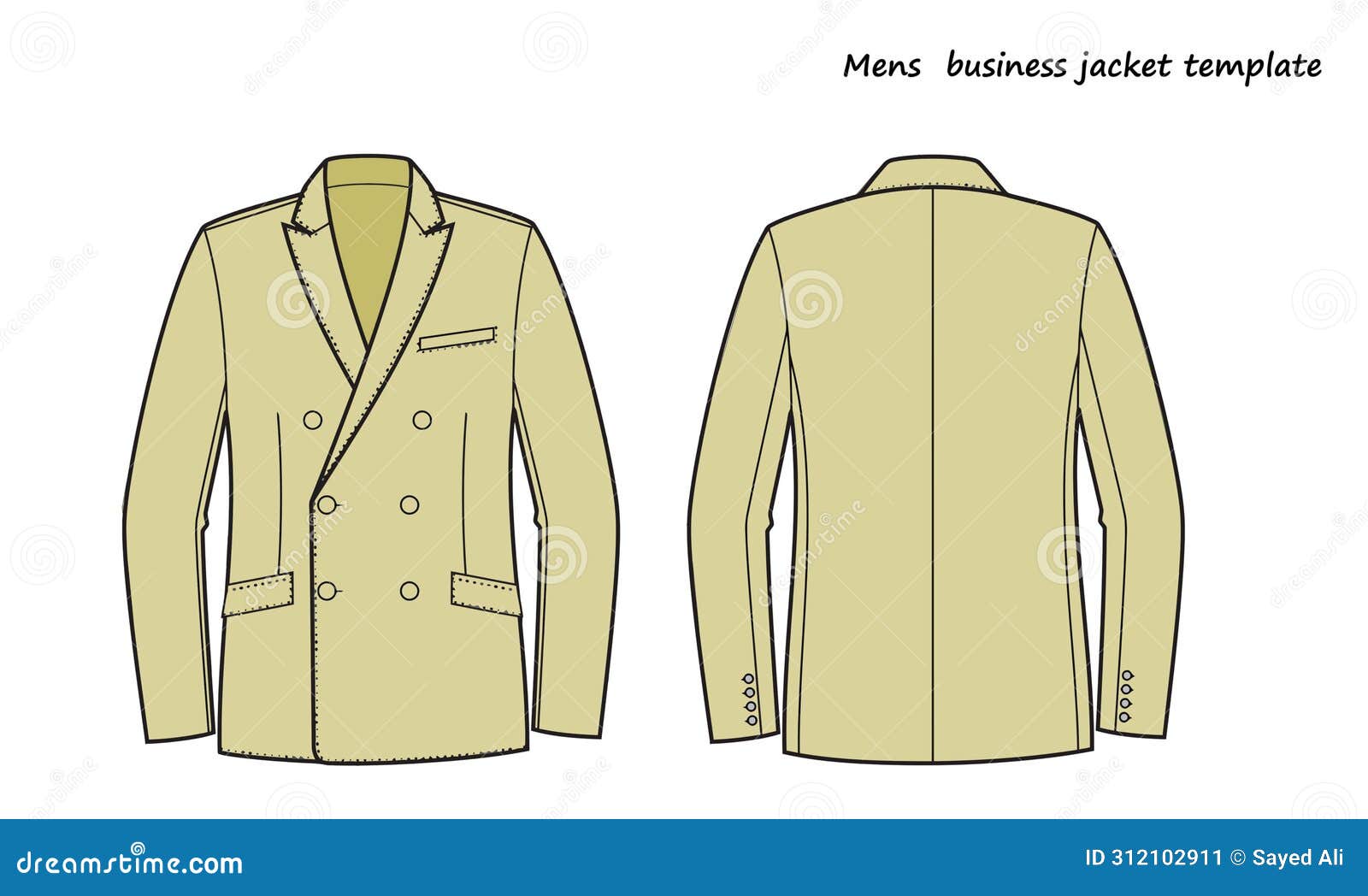 Business Jacket Flat Sketch. Office Blazer Apparel Design. Front And ...