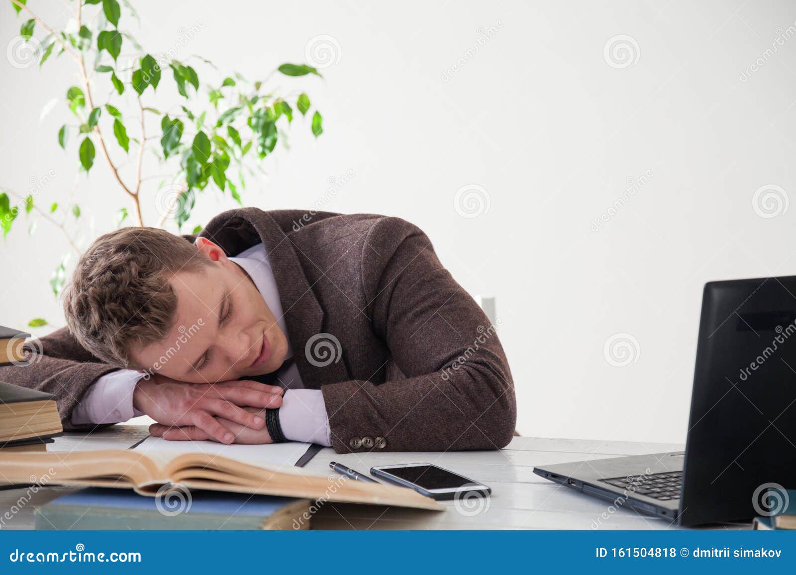 Men in Business Suit Sleeps at the Computer in the Office Stock Photo ...