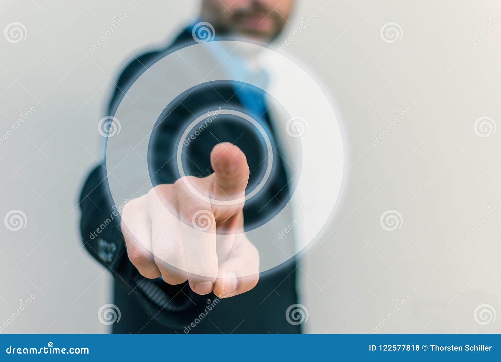 Men in Business Suit Touching Circled Button Stock Photo - Image of ...