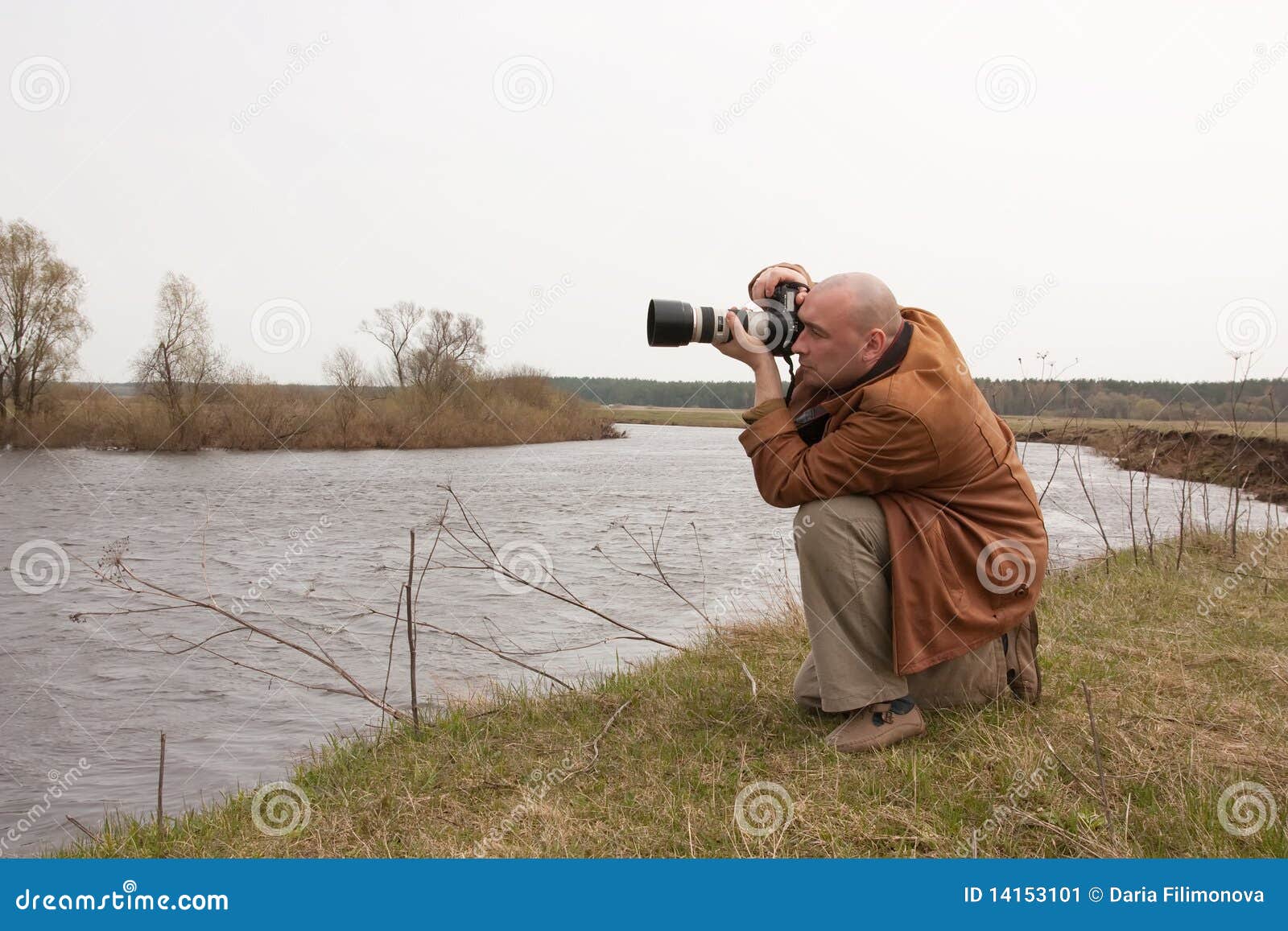 Men with Camera Against Spring Stock Image - Image of spring, white ...