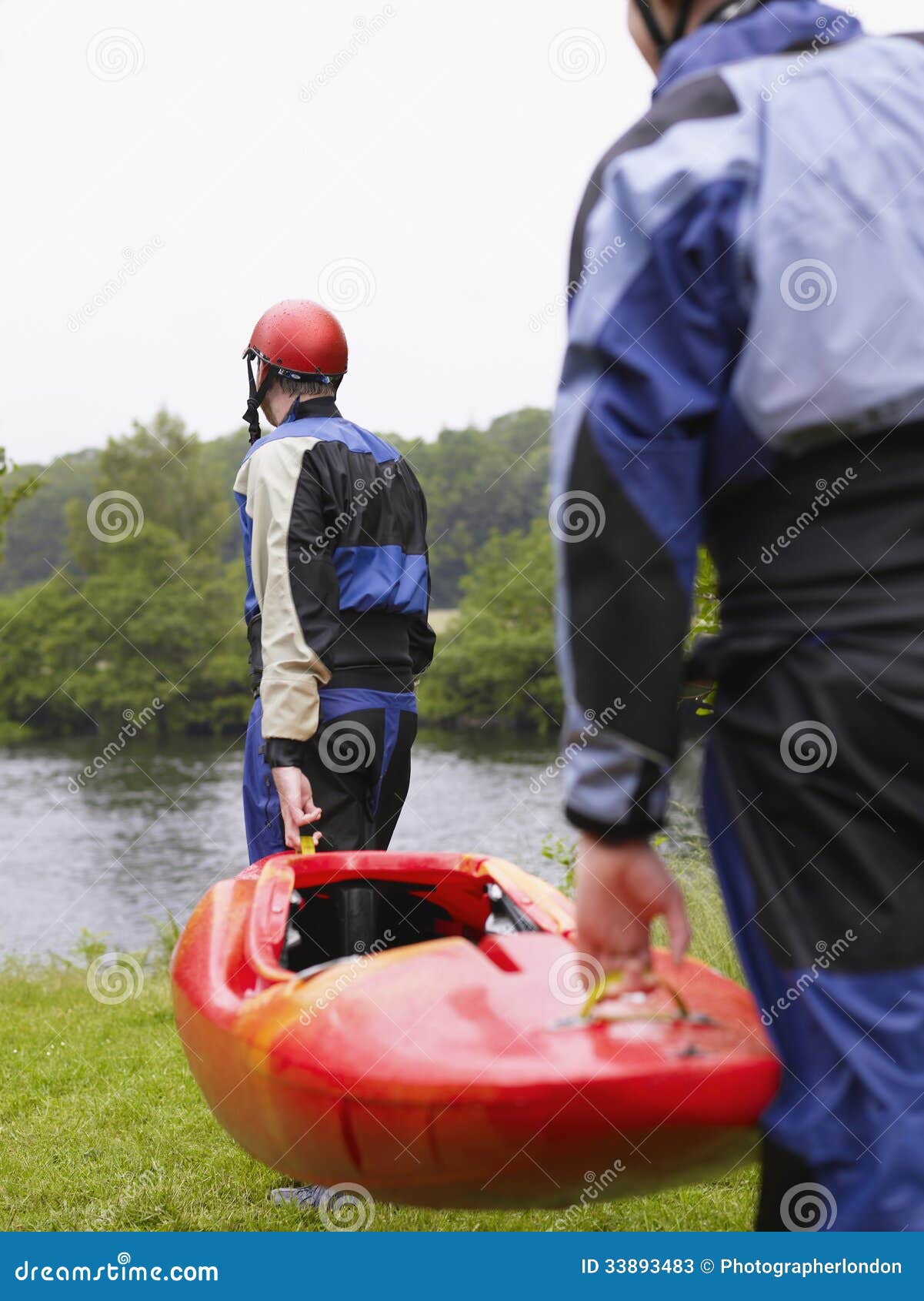 Men Carrying Kayak To River Stock Image - Image of boating, kayaking ...