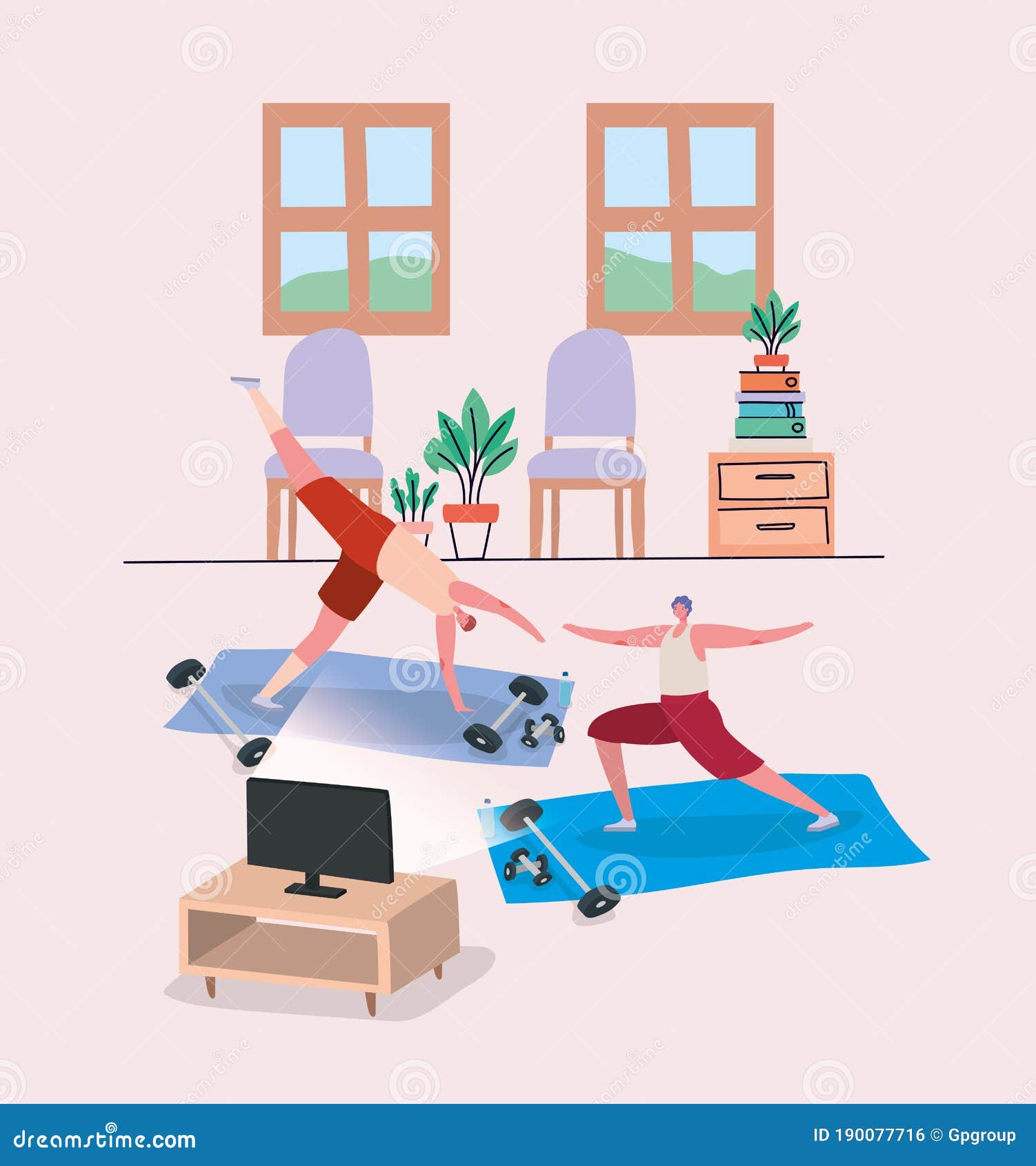 Men Cartoons Doing Exercise at Home Vector Design Stock Vector ...