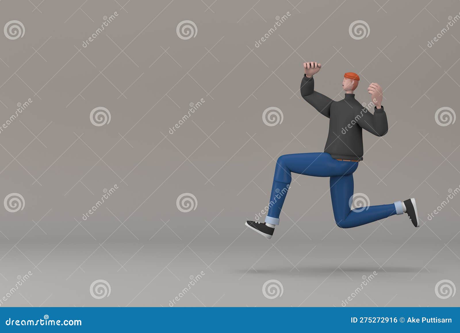 Men in Casual Clothes are Jumping. 3D Rendering of Cartoon Characters ...